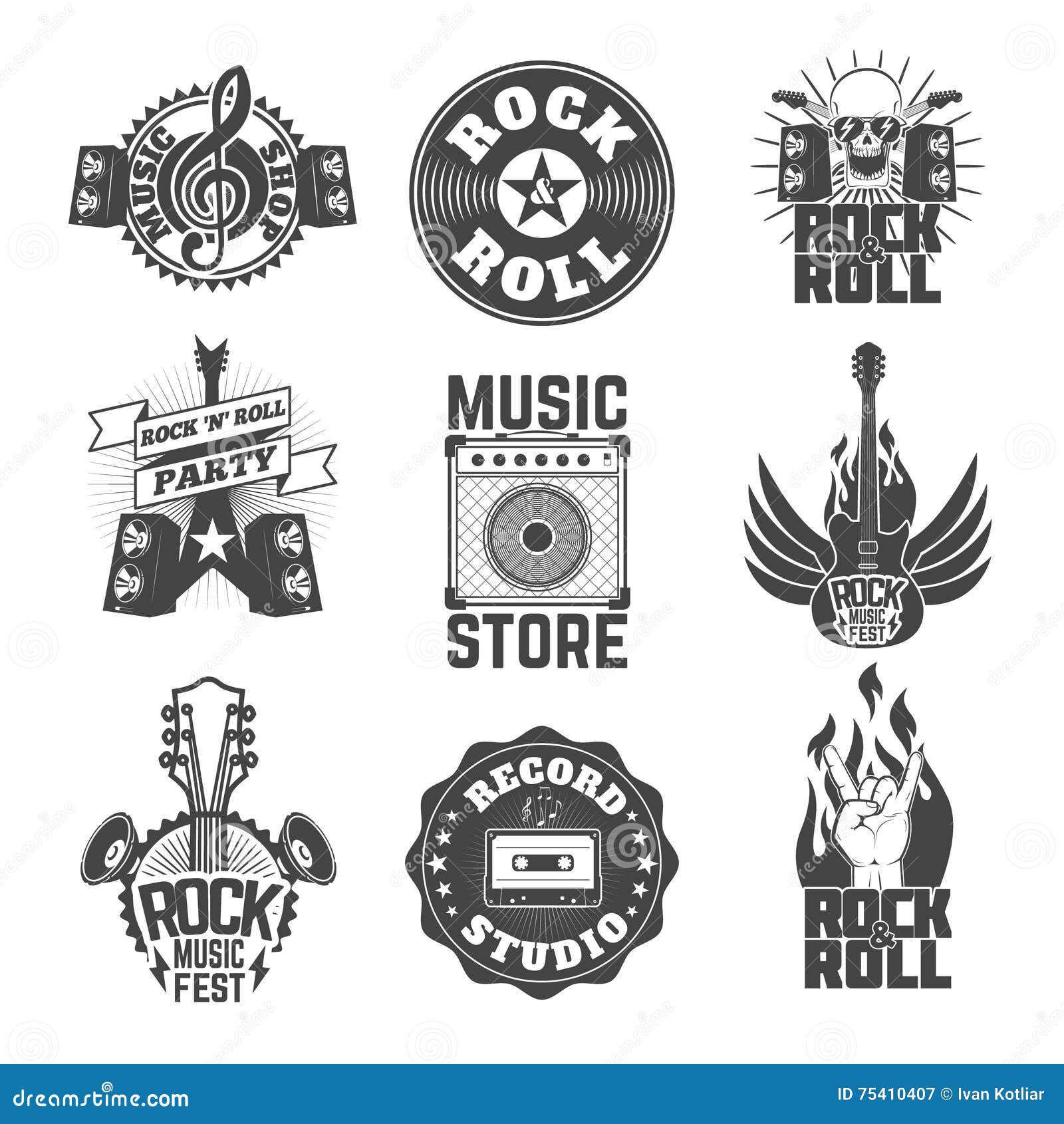 Set of Rock Music Labels, Badges and Design Elements. Stock Vector ...