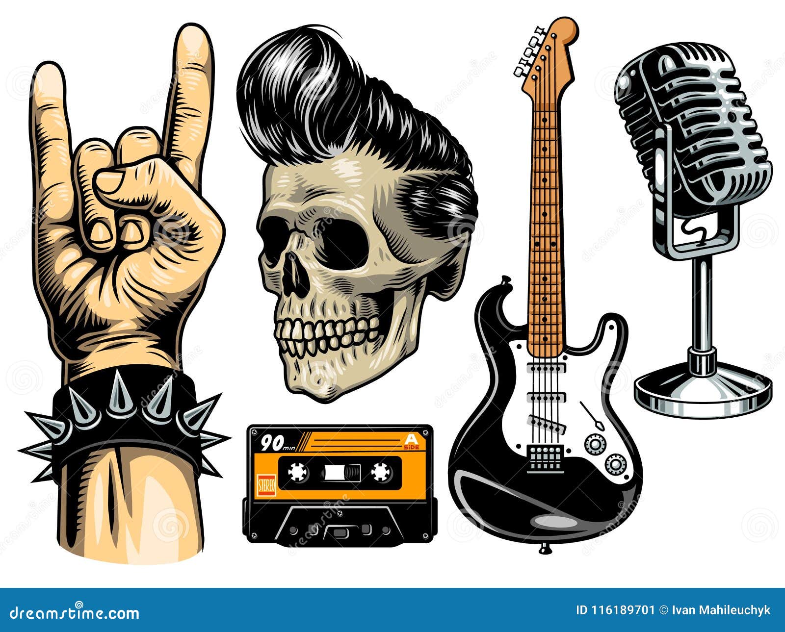 Set of rock and roll stock vector. Illustration of bass - 116189701
