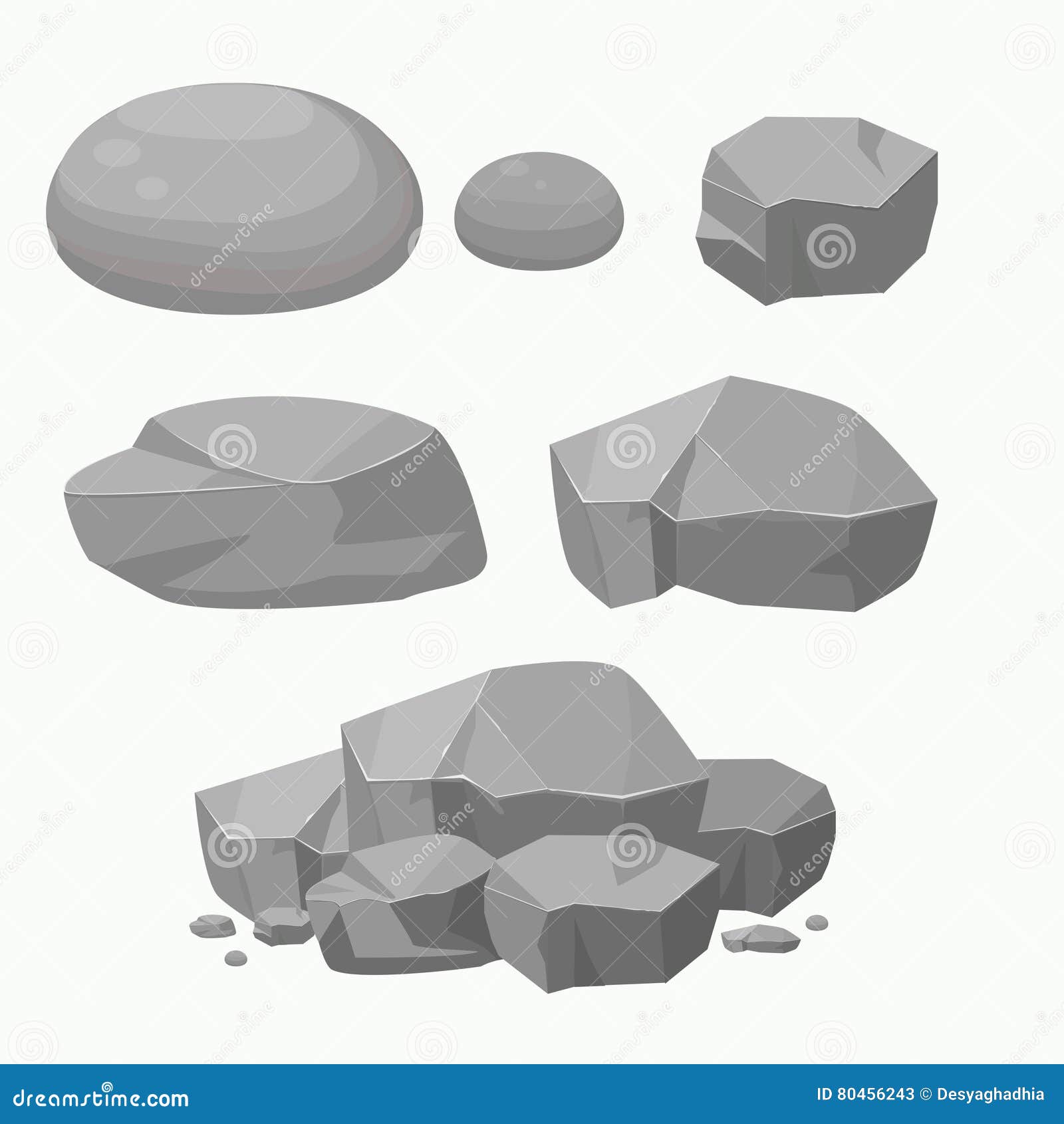 Set of Rock Stone with Different Shape.Flat Vector Illustration. Stock ...