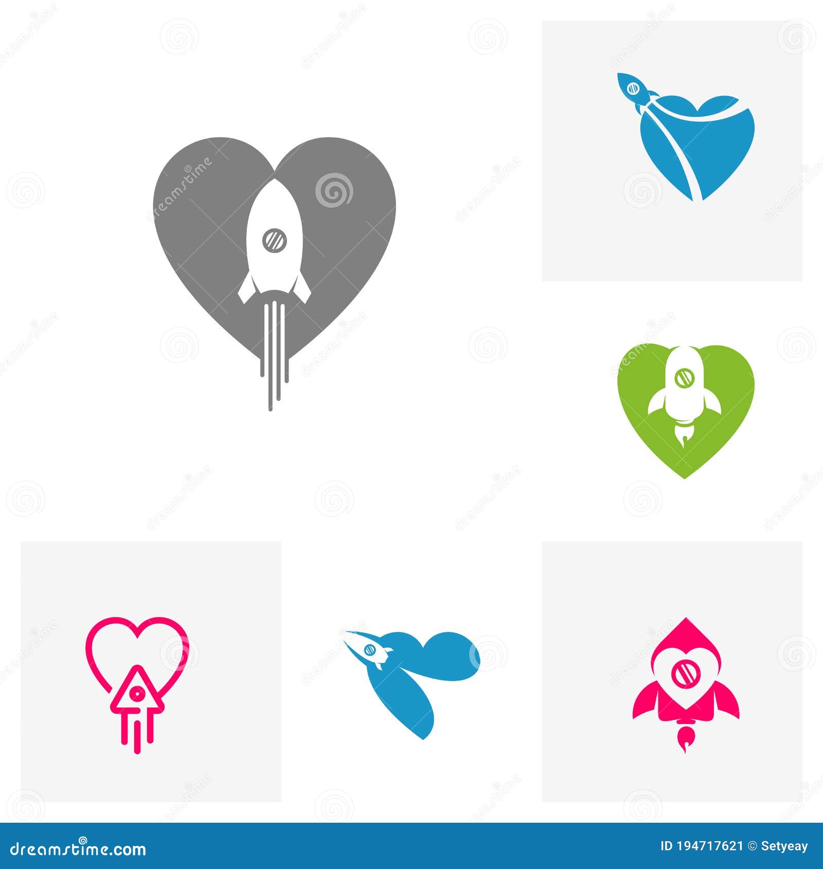 Set of Rocket Love Logo Icon Vector Template, Creative Design, Symbol ...