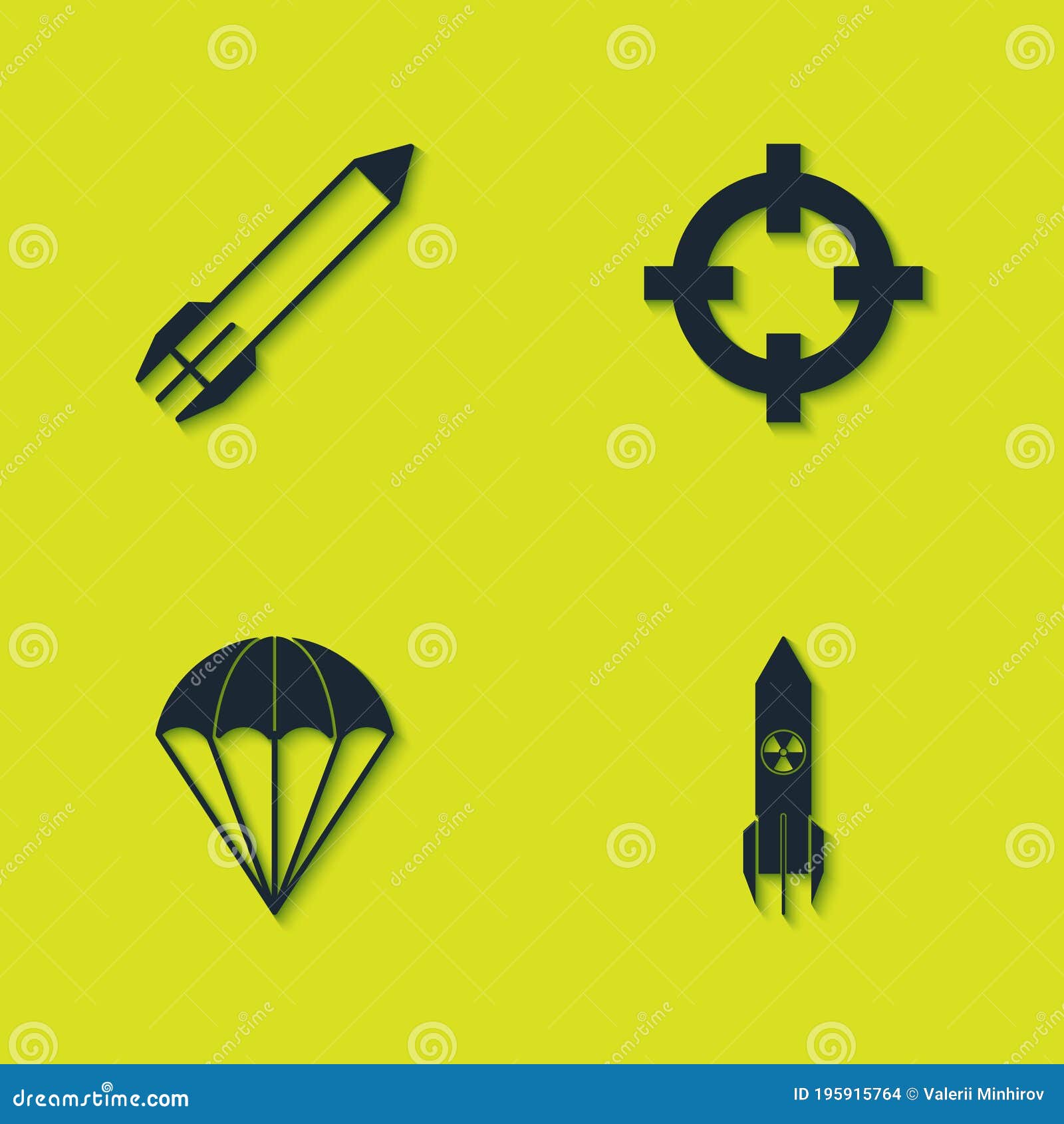 Set Rocket, Nuclear Rocket, Parachute and Target Sport Icon. Vector ...