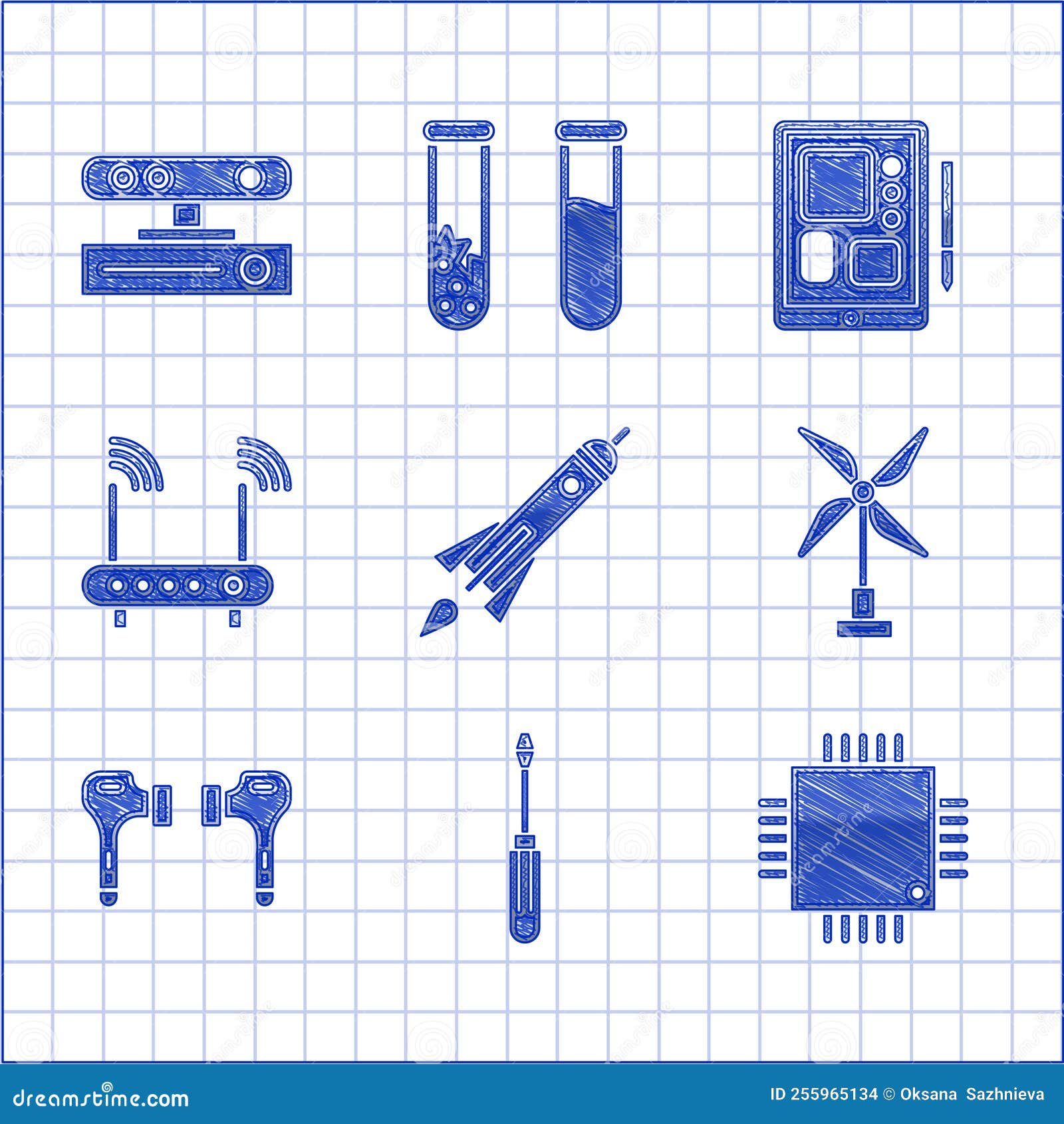 Set Rocket Ship with Fire, Screwdriver, Processor Microcircuits CPU ... Set Rocket Ship with Fire, Screwdriver, Processor Microcircuits CPU ...