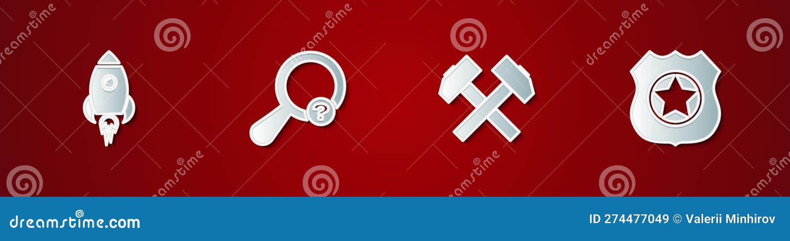 Set Rocket Ship with Fire, Unknown Search, Two Crossed Hammers and ...