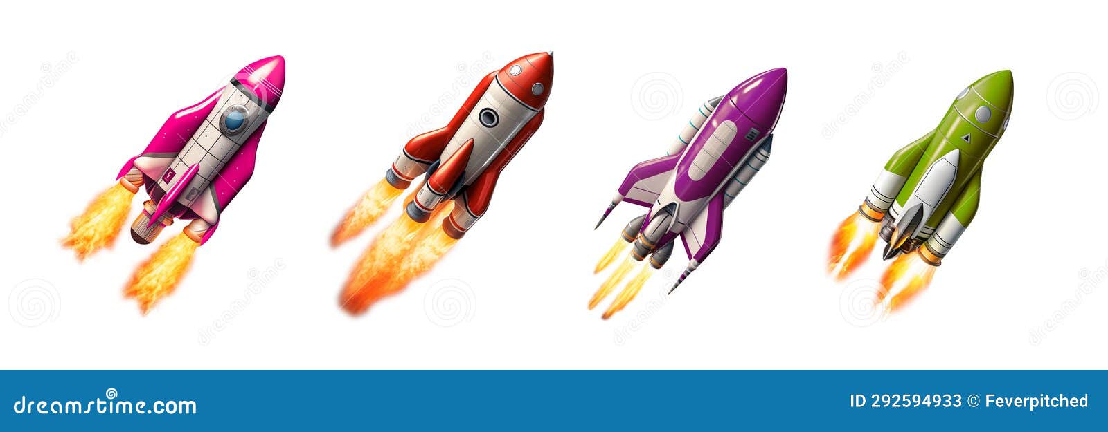 4 Rocket Ships Set - Launching Into Space Isolated On Transparent ...