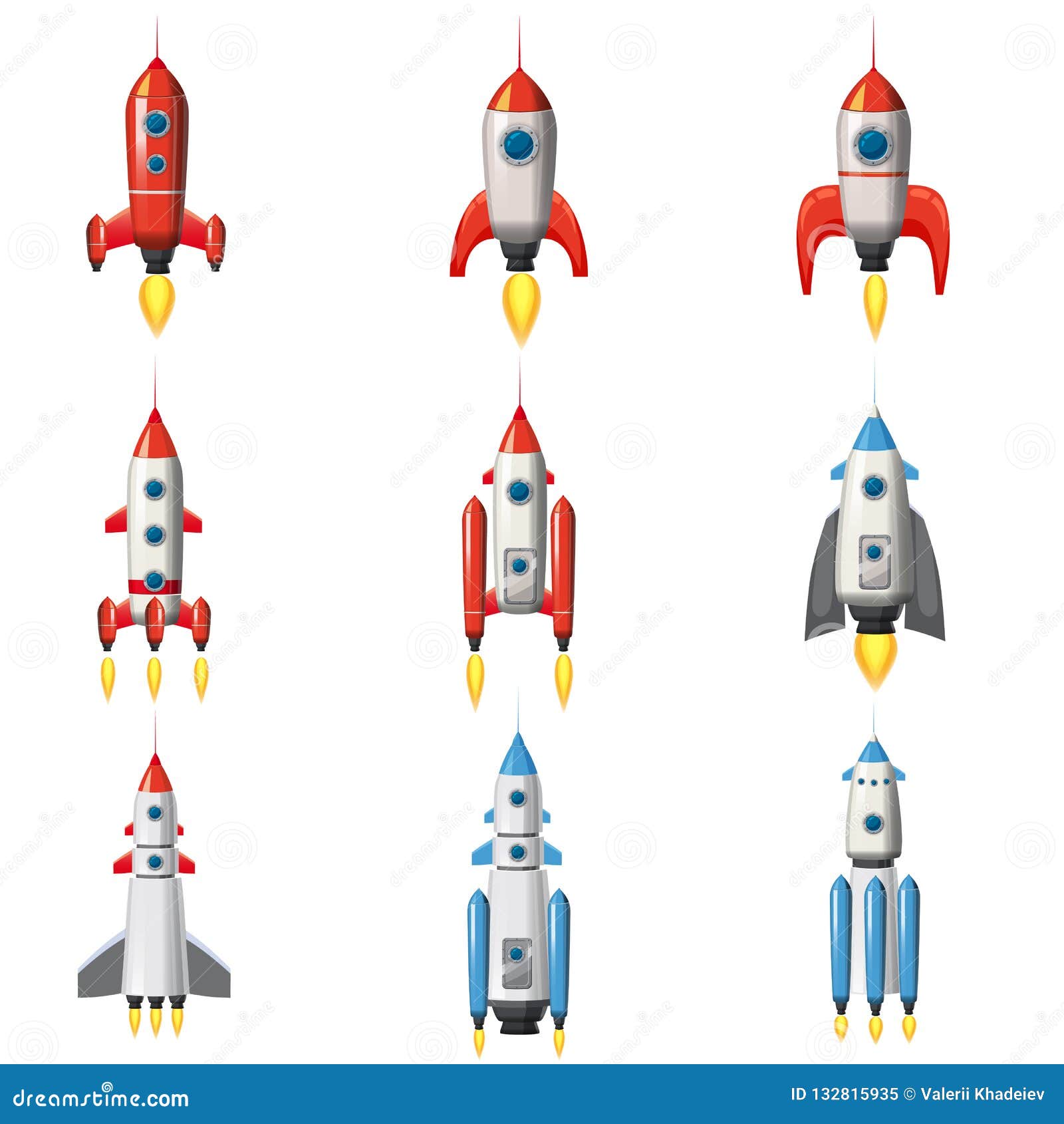 Set Rocket Space Ship, Isolated Vector Illustration. Simple Retro ...
