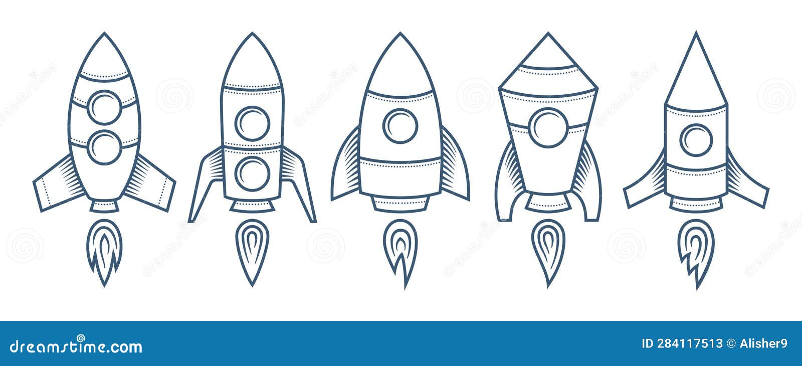 A Set of Rockets Taking Off with Flames Escaping from Nozzles in ...