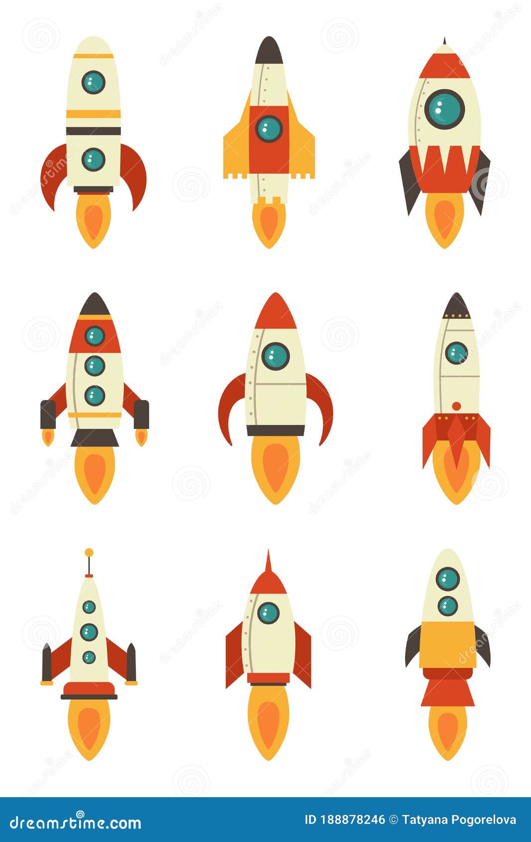 Set of Rockets on a White Isolated Background. Vector Illustration Eps ...