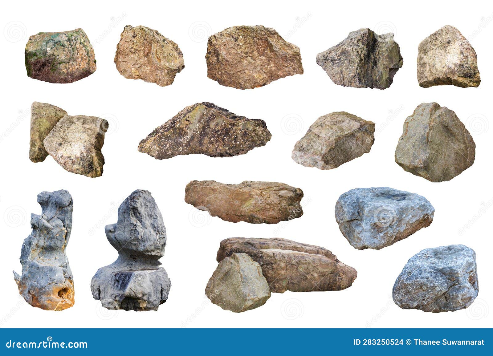Set of Rocks.Isolated on White Background Stock Photo - Image of ...