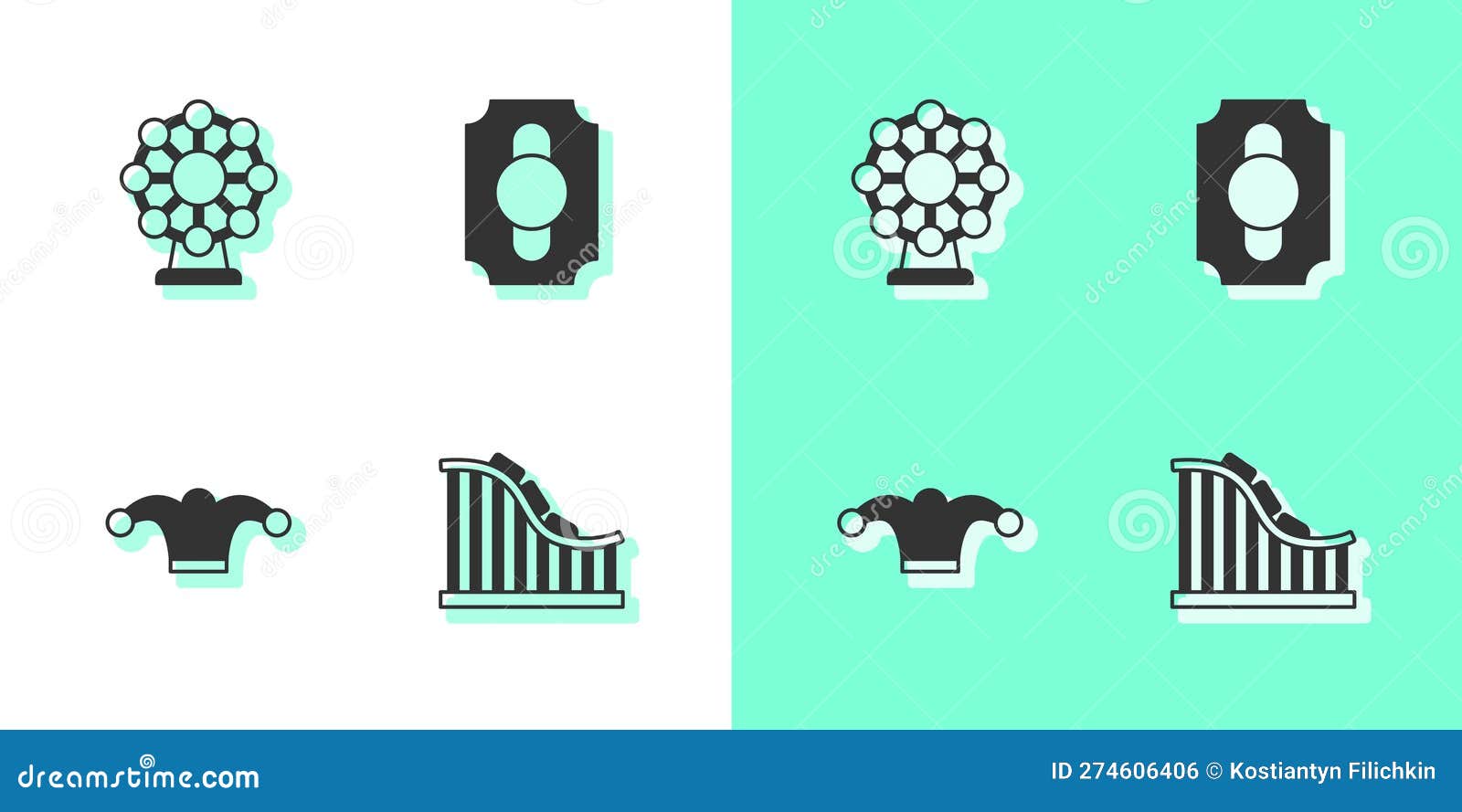 Set Roller Coaster, Ferris Wheel, Jester Hat with Bells and Circus ...