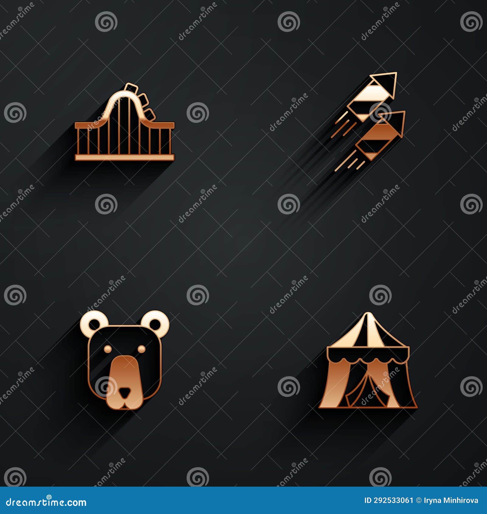 Set Roller Coaster Firework Rocket Cabeza De Oso Y Icono De Carpa De ...