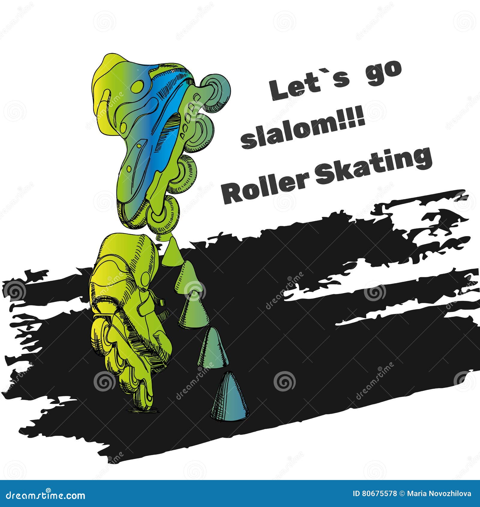 Set for Roller Skates with Text. Isolated Logo Hand Drawn Stock Vector ...