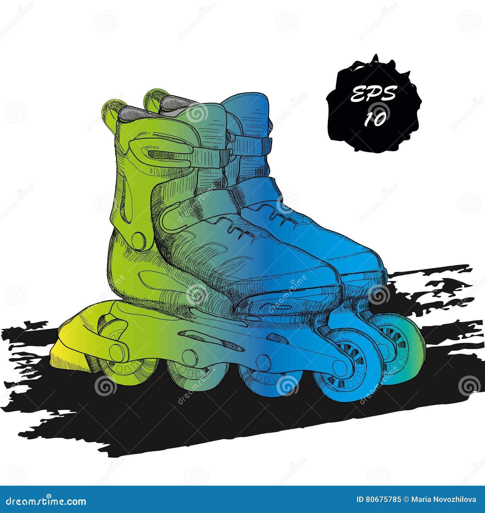 Set for Roller Skates with Text. Isolated Logo Hand Drawn Editorial ...