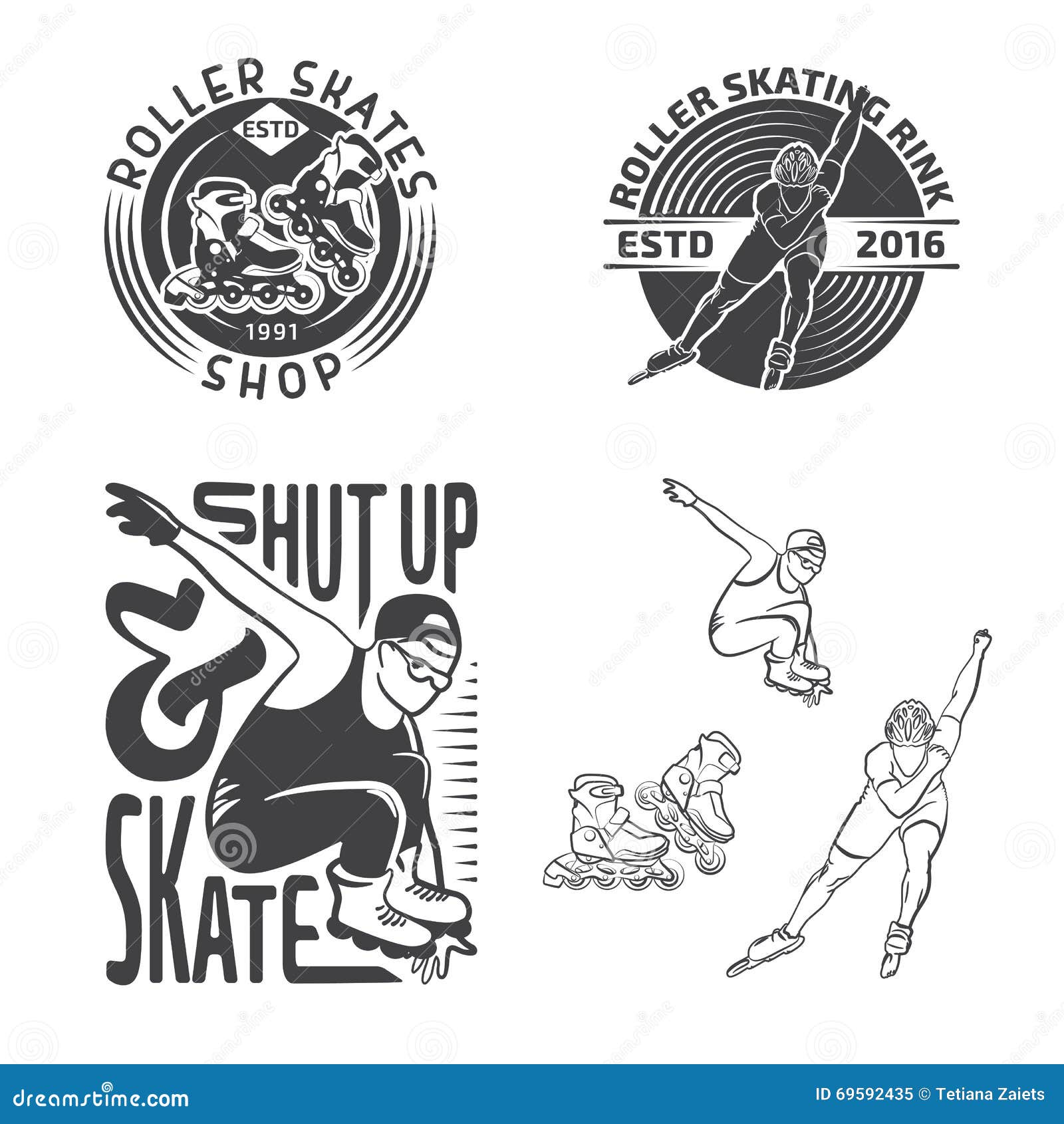 Set of Rollerblading Labels, Badges and Design Elements. Stock Vector ...