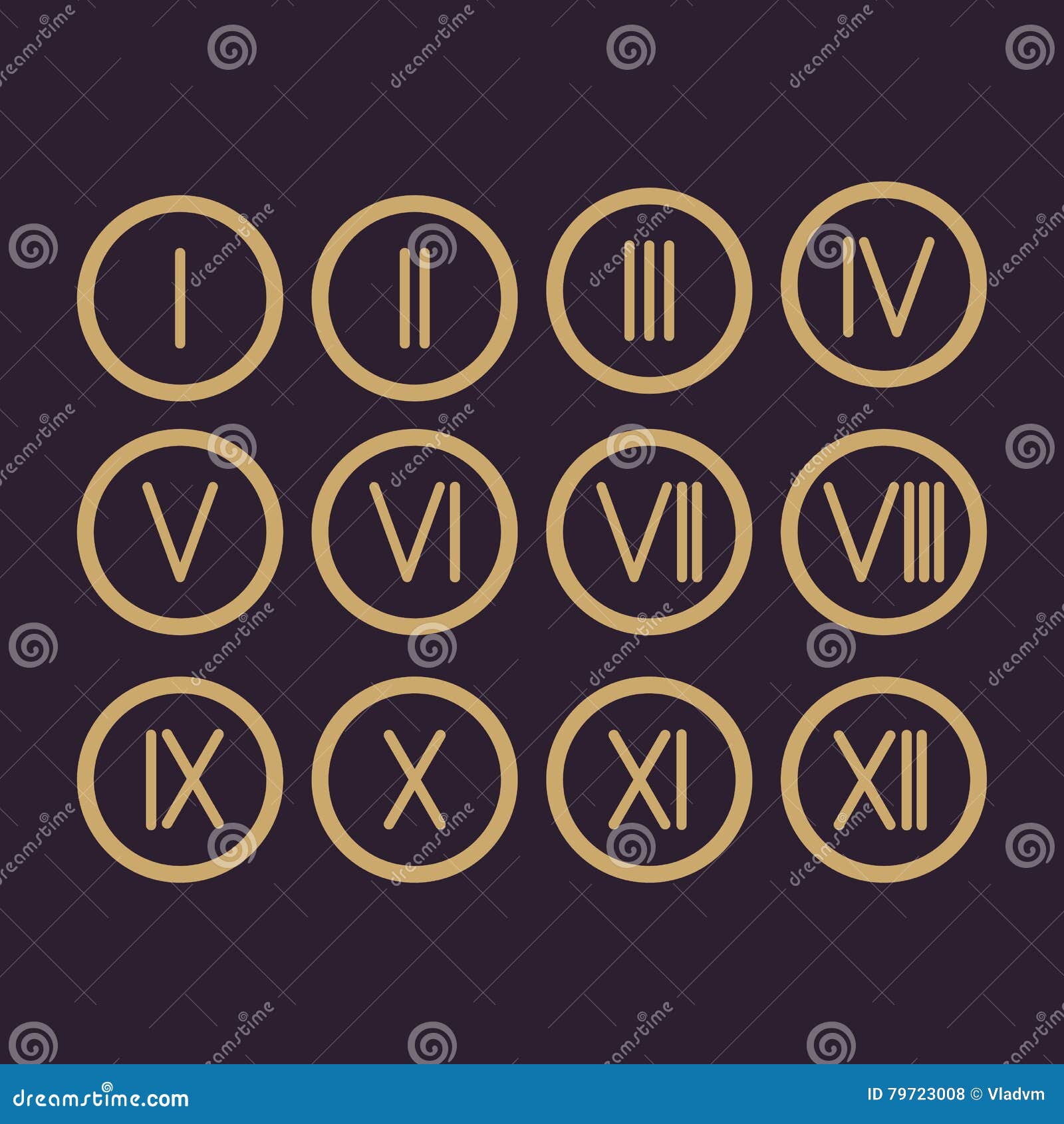 Set Roman Numerals 1-12 Icon Stock Vector - Illustration of blue, token ...