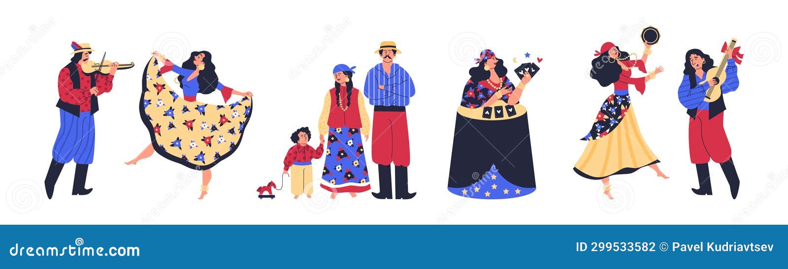 Set of Romani People Dancing and Playing Music Instruments, Flat Vector ...