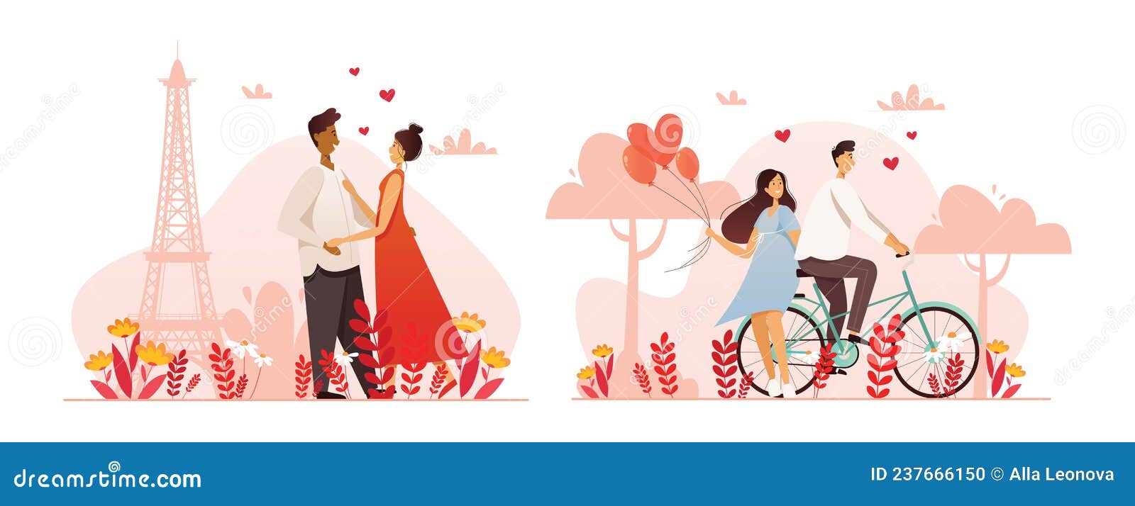 A Set of Romantic Characters in Different Poses. Couples in Love ...