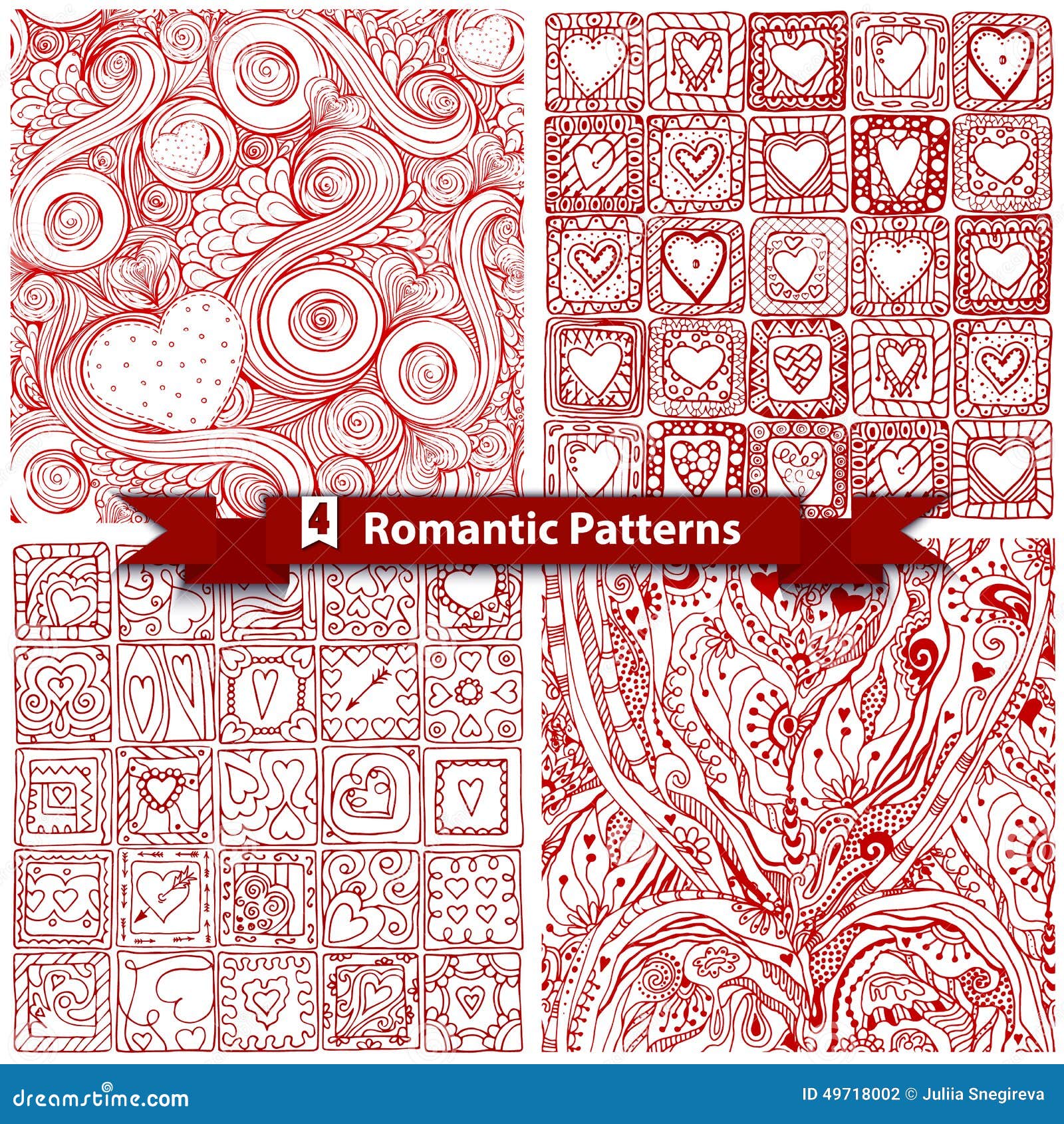 Set of Romantic Patterns with Doodle Hearts. Stock Vector ...