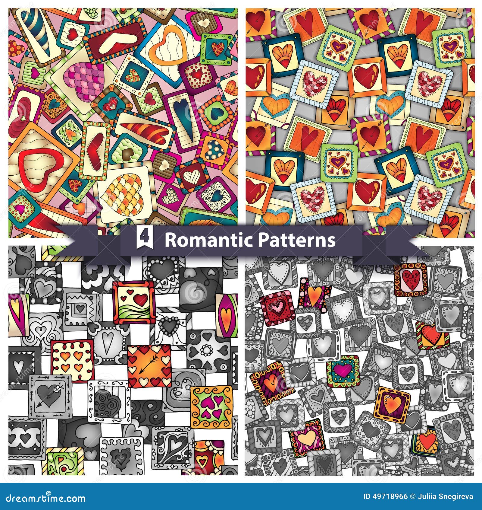 Set of Romantic Patterns with Doodle Hearts. Stock Vector ...