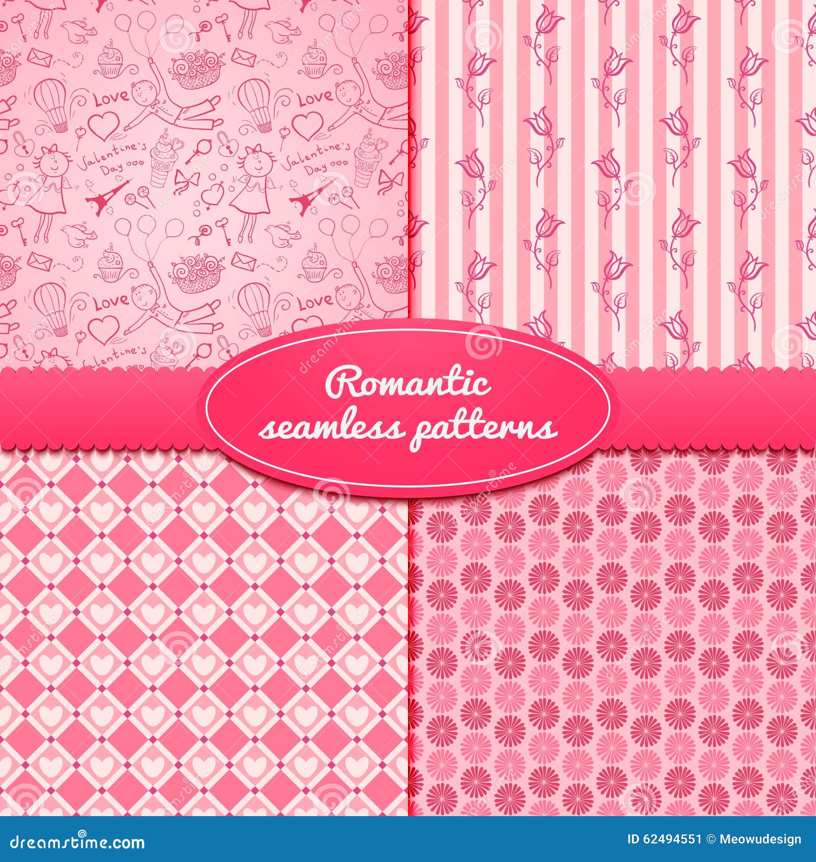 Set Romantic Seamless Pattern Vector Illustrations Stock Vector ...