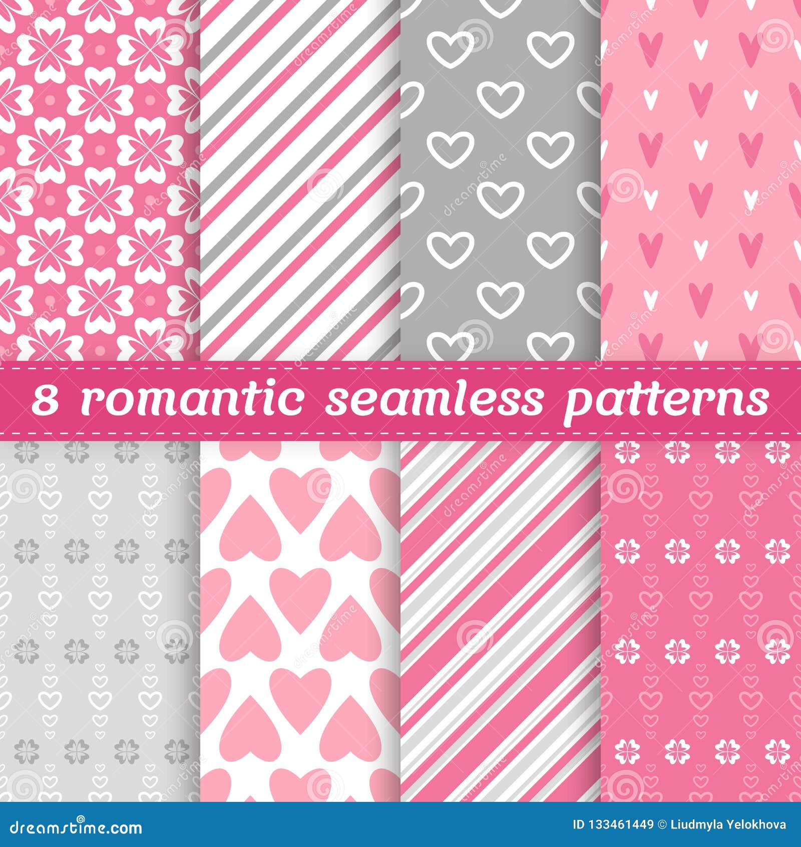 Set of 8 Romantic Vector Seamless Patterns Stock Illustration ...