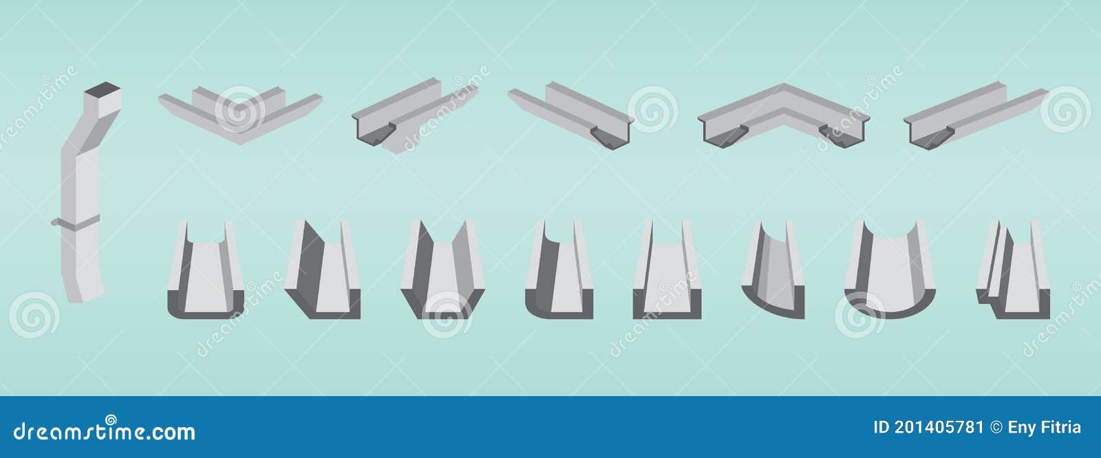Set Of Roof Gutter Or Rain Gutter And Drainage. Cartoon Icon Design ...