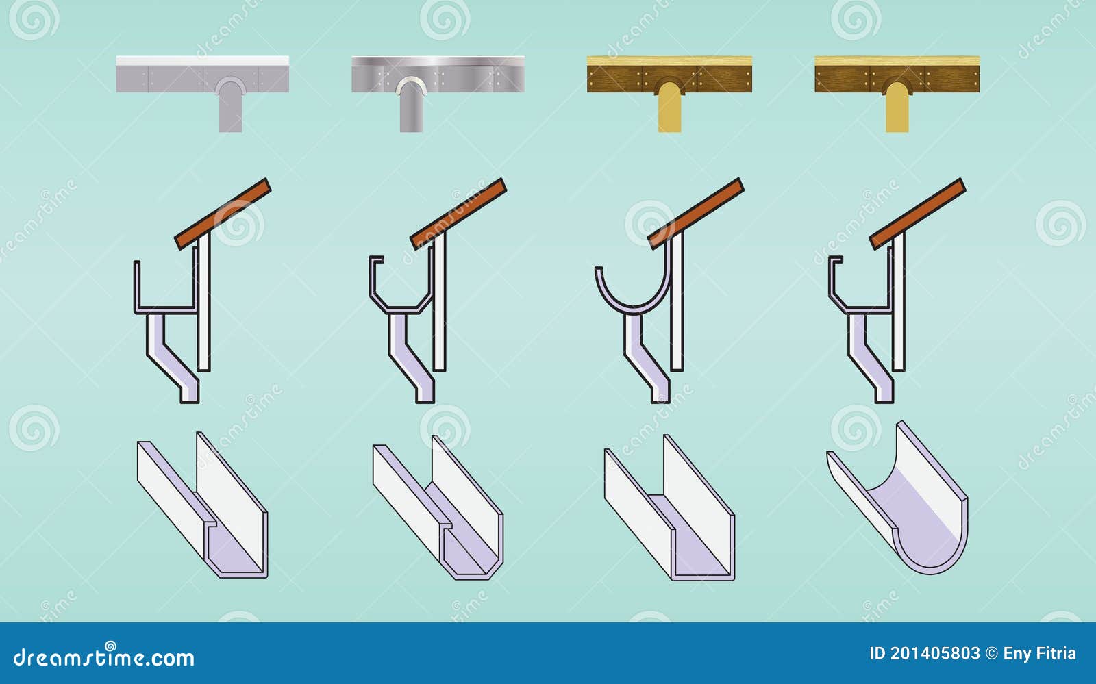 Set of Roof Gutter or Rain Gutter and Drainage. Cartoon Icon Design ...