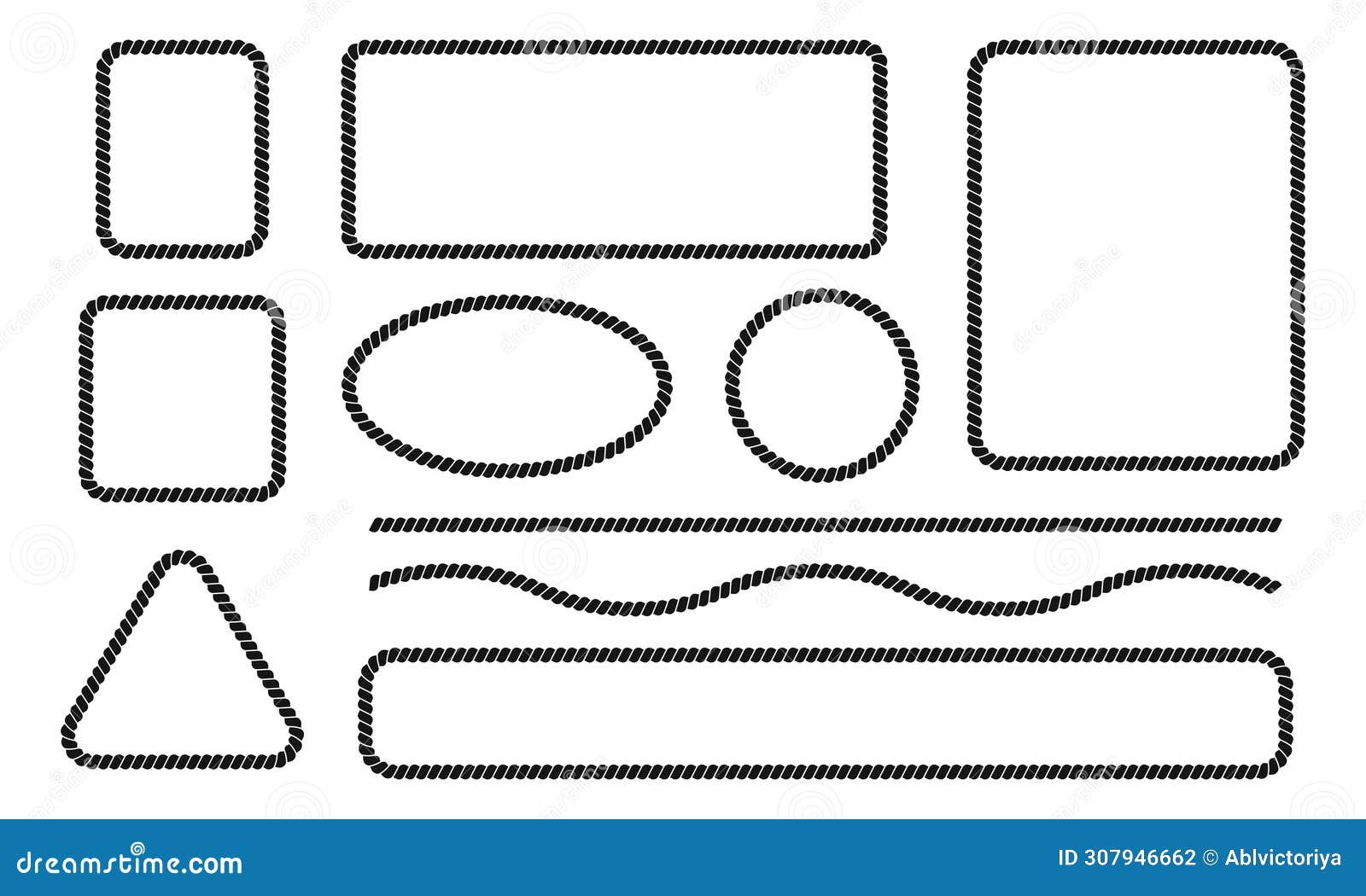 Set of Rope or Cord Frames and Borders. Rectangle, Circle, Oval, Square ...
