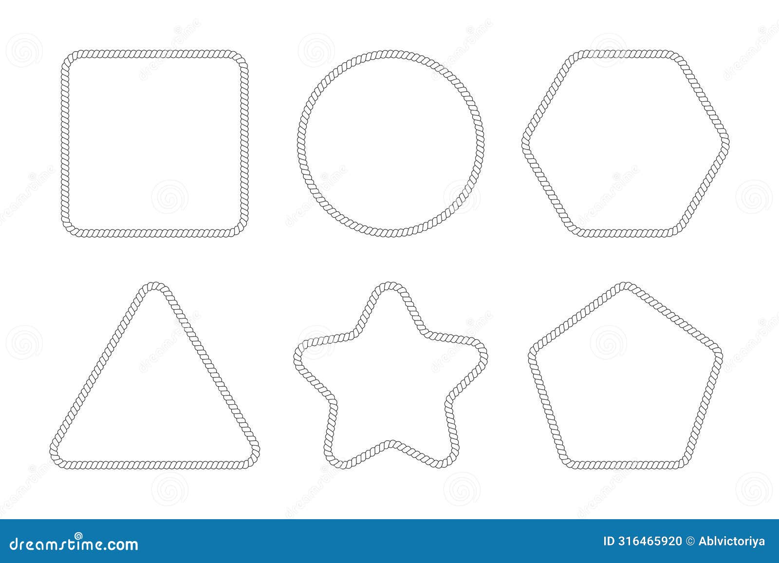 Set of Rope or Cord Frames. Square, Circle and Triangle, Hexagon ...