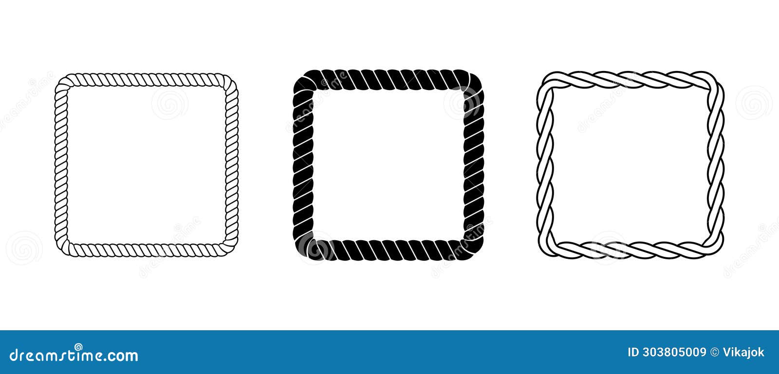 Set of Rope Frames. Squared Cord Border Collection. Rectangular Rope ...