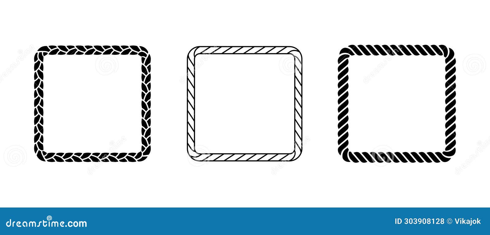Set of Rope Frames. Squared Cord Border Collection. Rectangular Rope ...