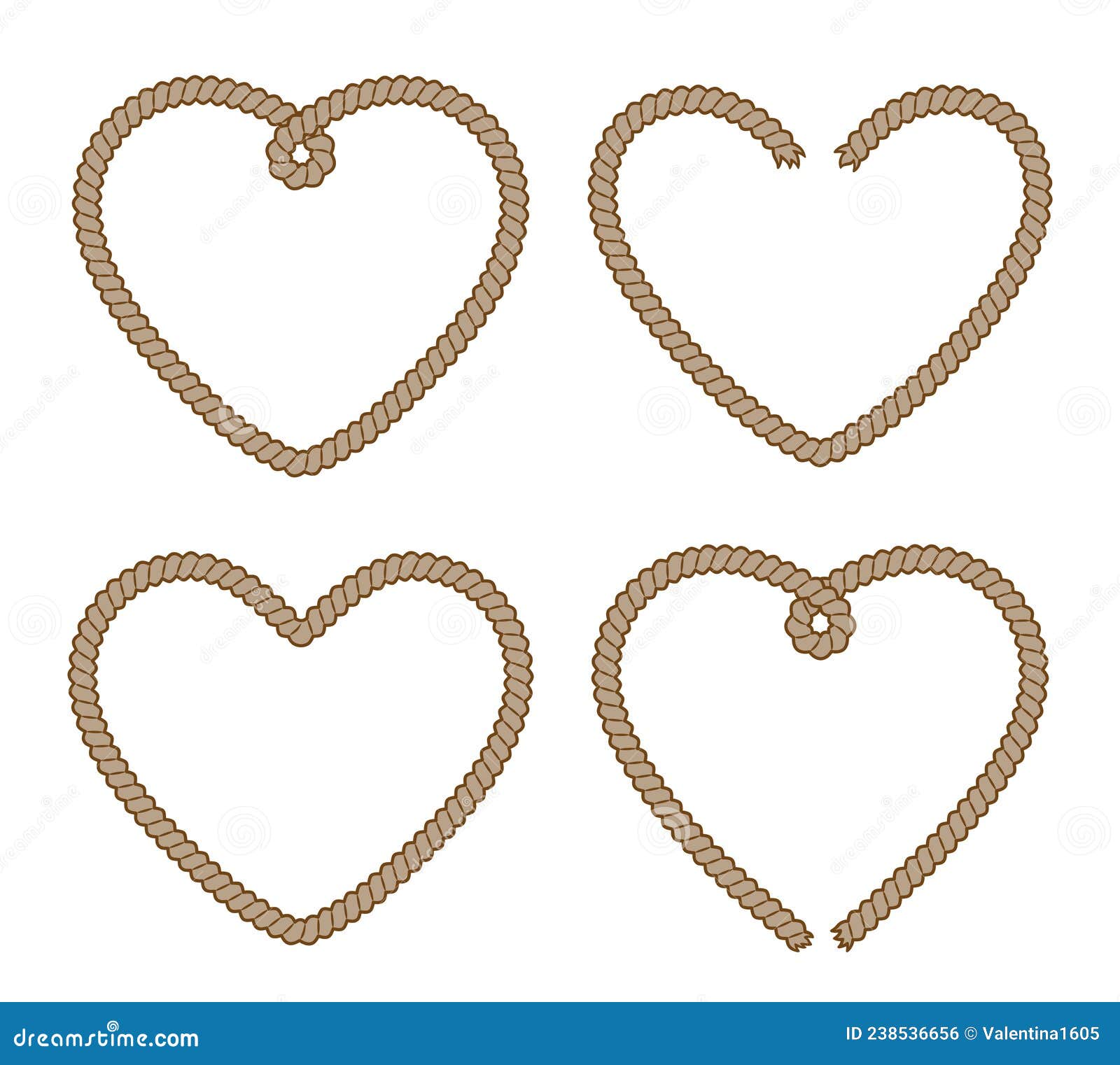 Set of Rope Heart Brown Frames Stock Vector - Illustration of loops ...