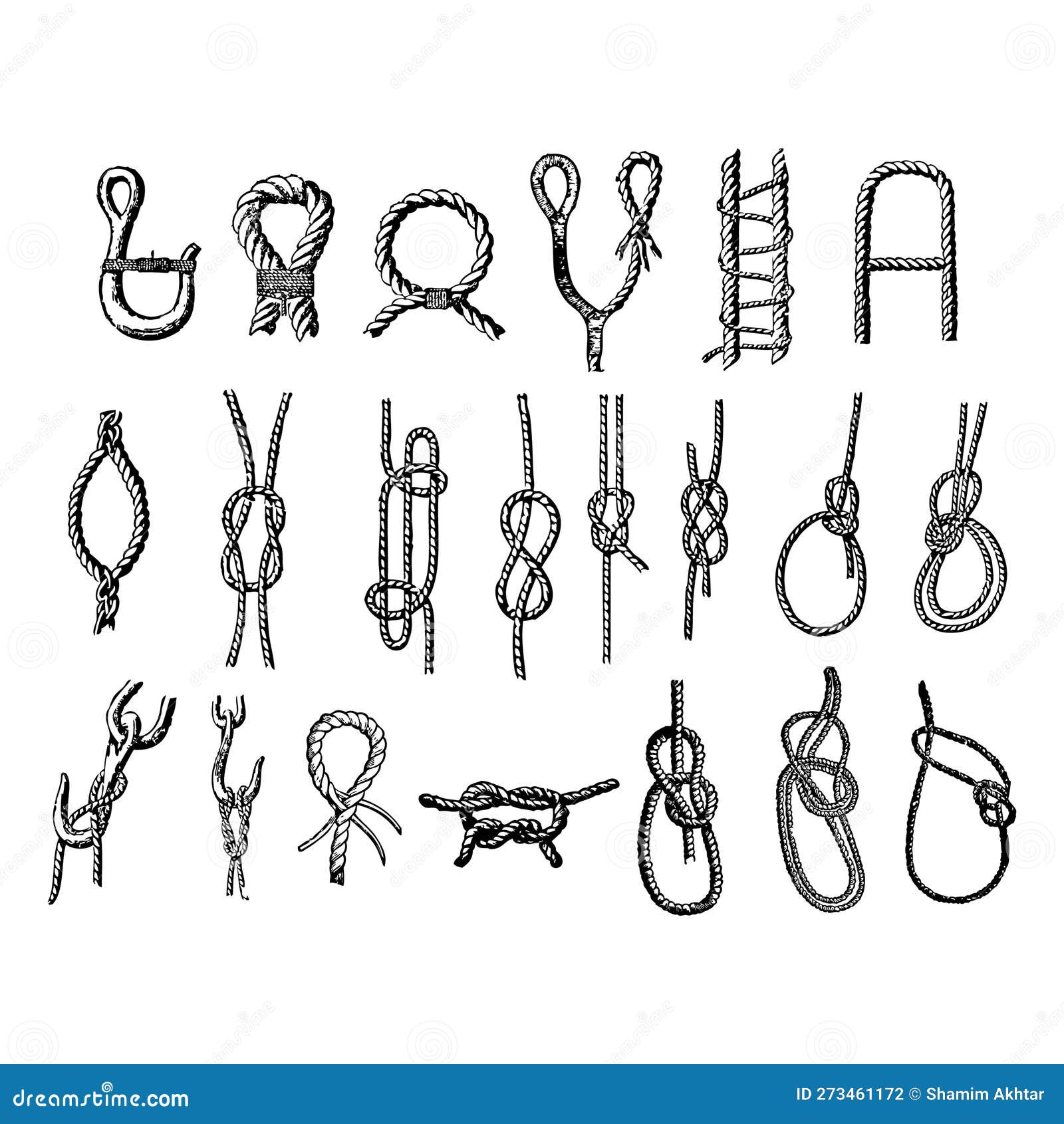 Set of Rope Icons. Hand Drawn Vector Illustration Isolated on White ...