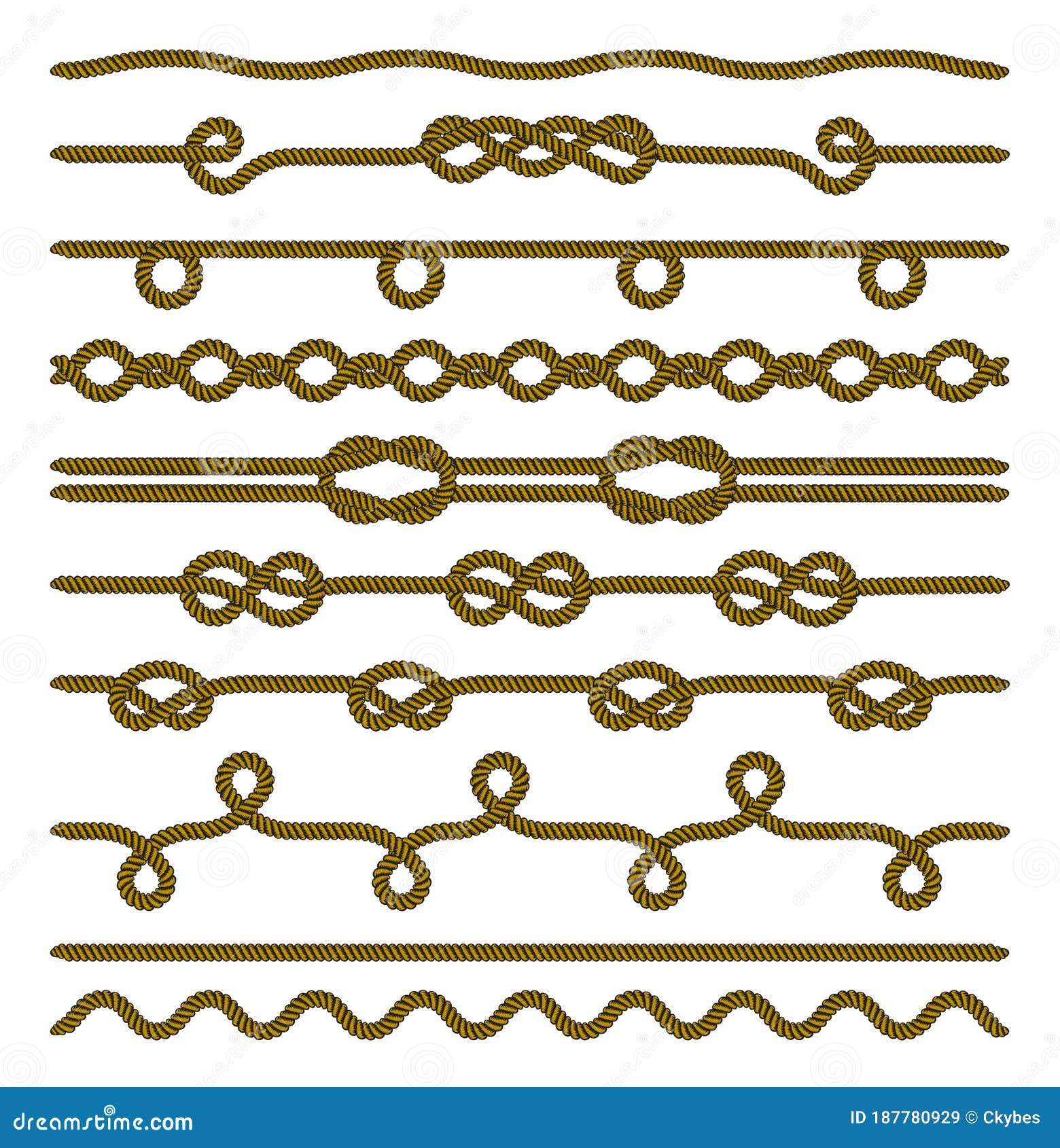 Set of Rope and Knots. Decorative Elements Stock Vector - Illustration ...