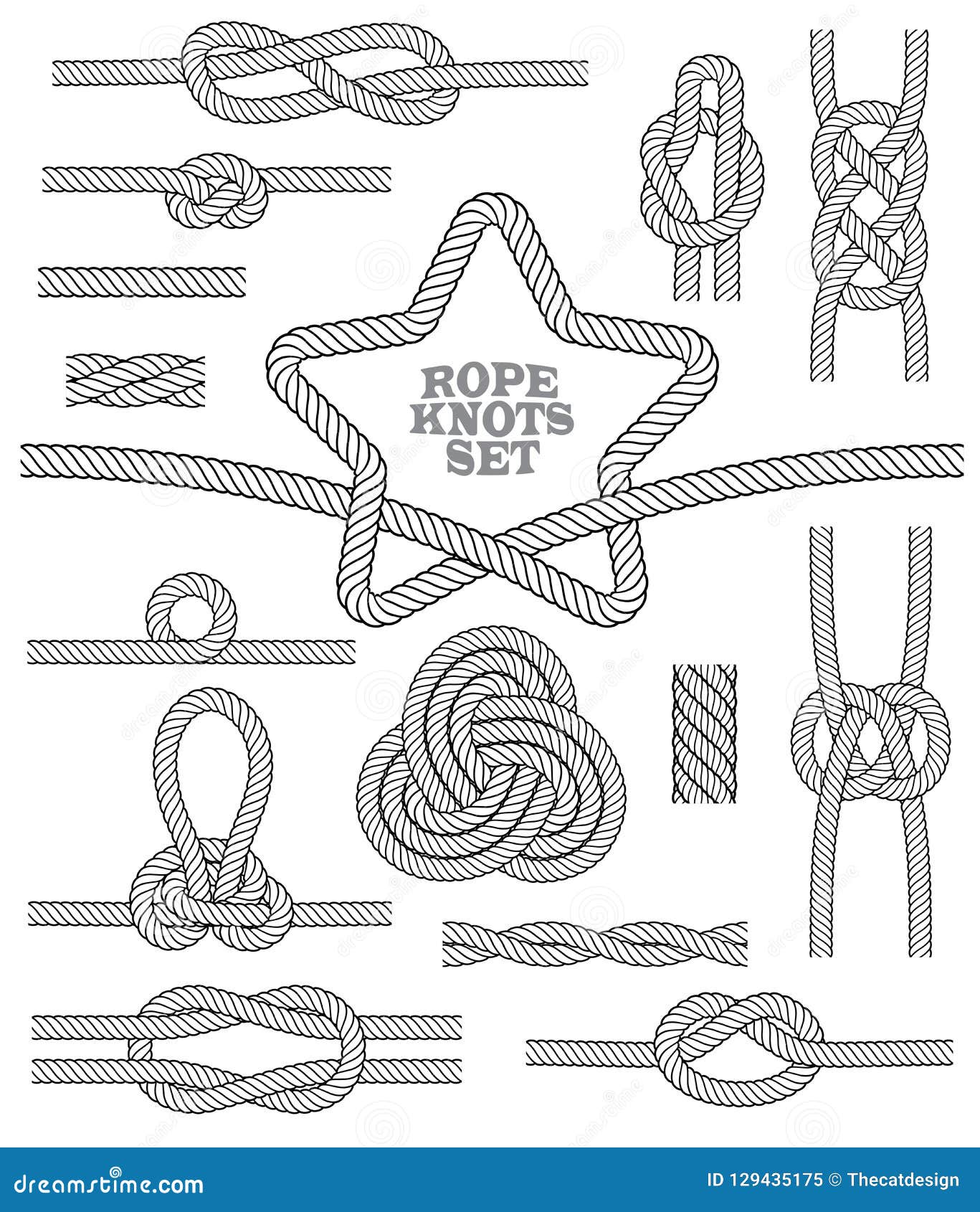 Set of Rope Knots and Rug. Seamless Decorative Elements. Vector ...