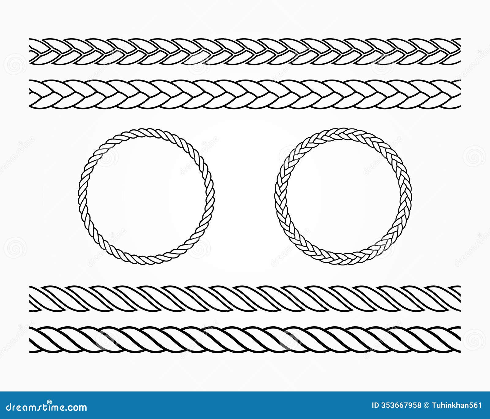 Set of Rope Vector. Nautical Rope Frames and Borders Set. Straight and ...