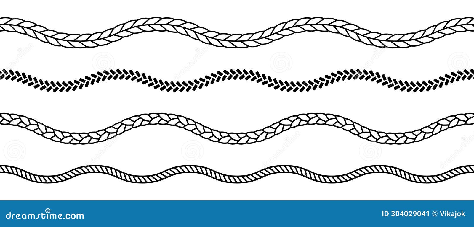 Set of Rope Waves. Repeating Hemp Cord Stripes Collection. Waving Chain ...