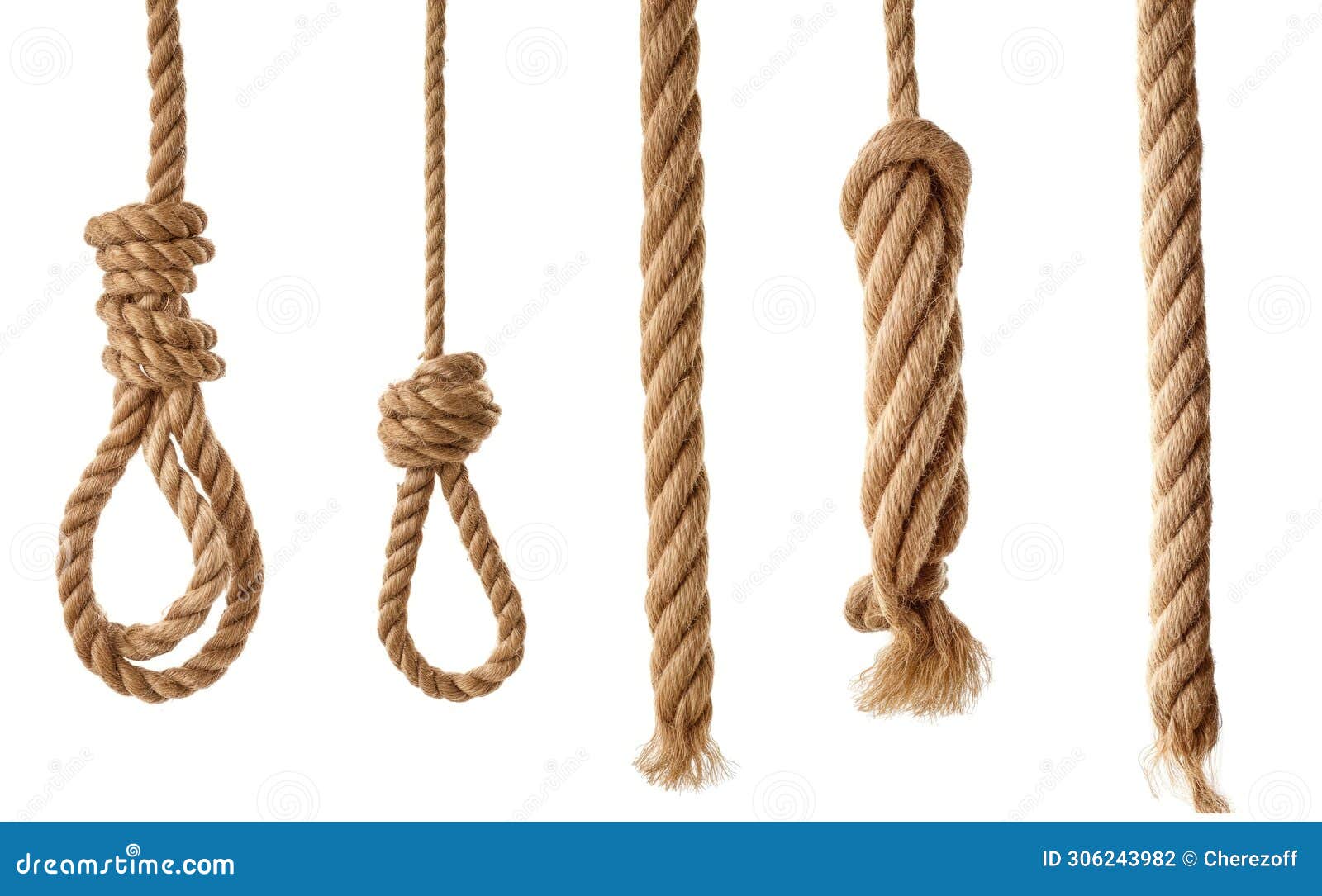 A Set of Ropes of Different Thicknesses with Different Knots Stock ...