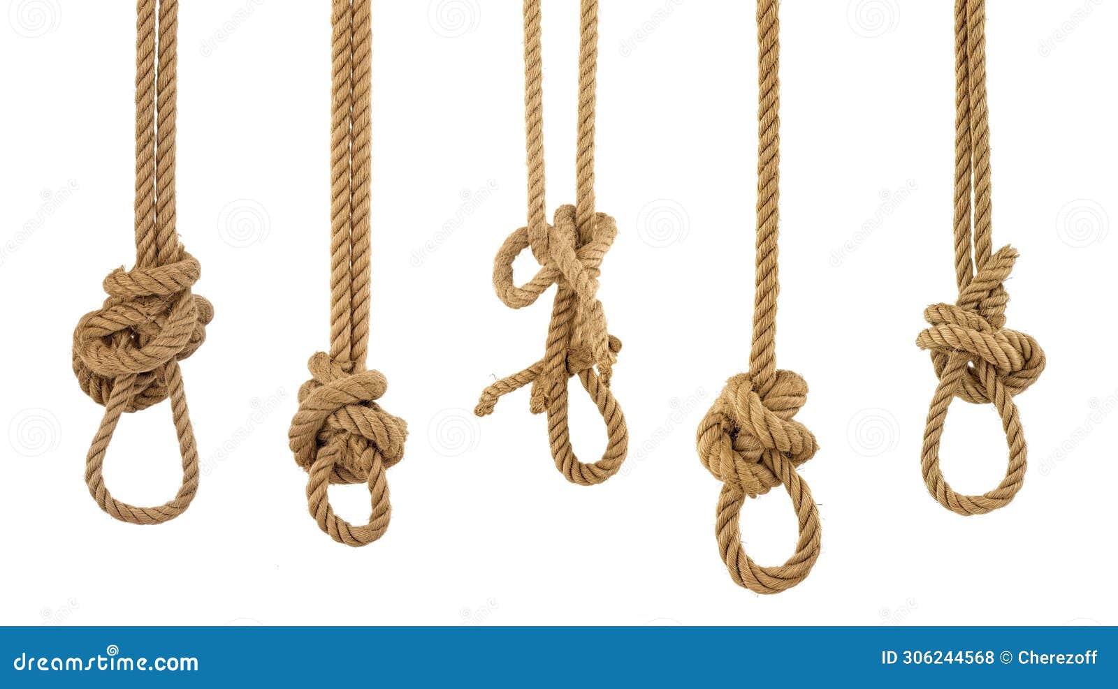A Set of Ropes of Different Thicknesses with Different Knots Stock ...