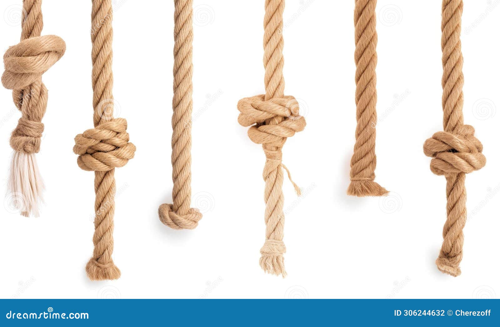 A Set of Ropes of Different Thicknesses with Different Knots Stock ...