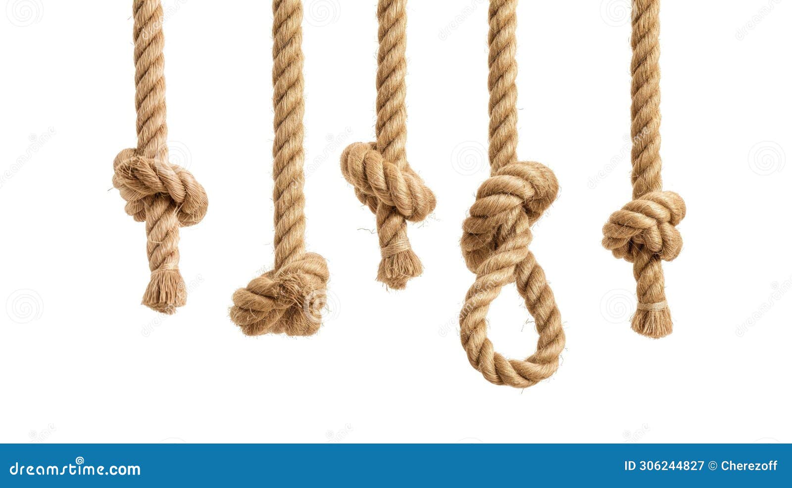 A Set of Ropes of Different Thicknesses with Different Knots Stock ...