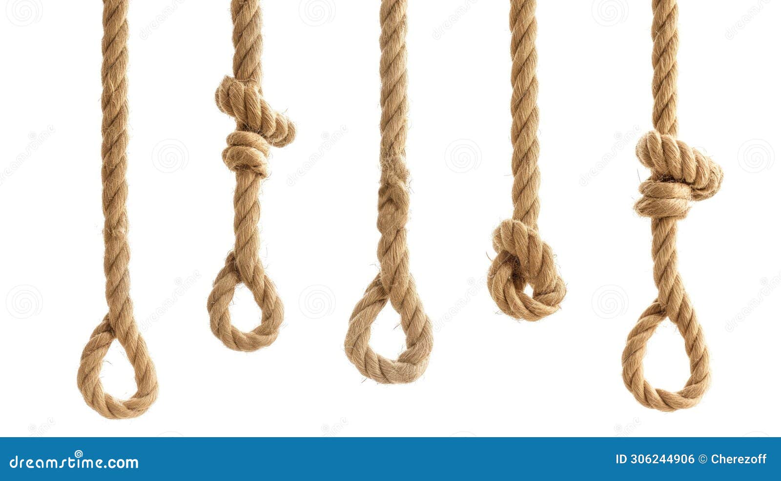 A Set of Ropes of Different Thicknesses with Different Knots Stock ...