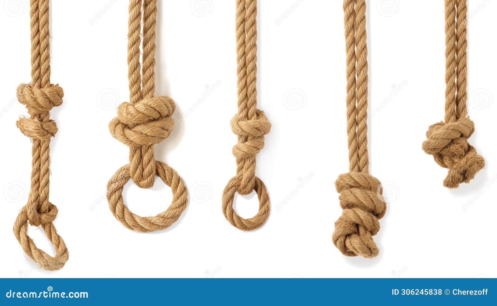 A Set of Ropes of Different Thicknesses with Different Knots Stock ...