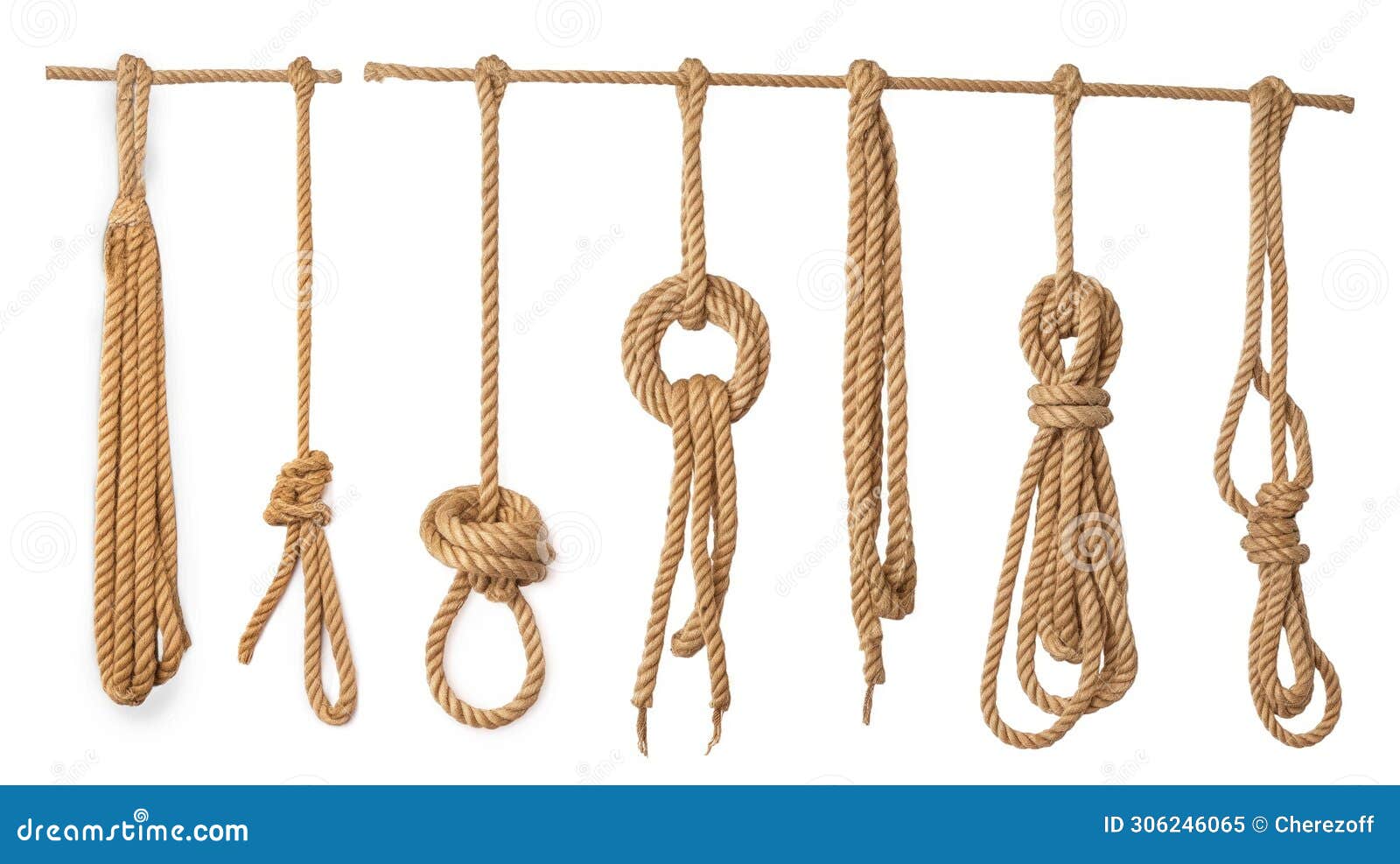 A Set of Ropes of Different Thicknesses with Different Knots Stock ...