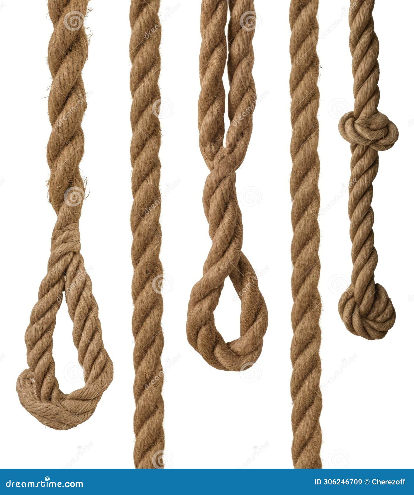 A Set of Ropes of Different Thicknesses with Different Knots Stock ...