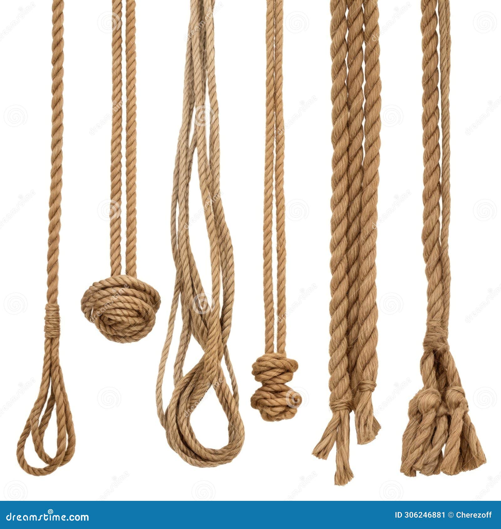 A Set of Ropes of Different Thicknesses with Different Knots Stock ...