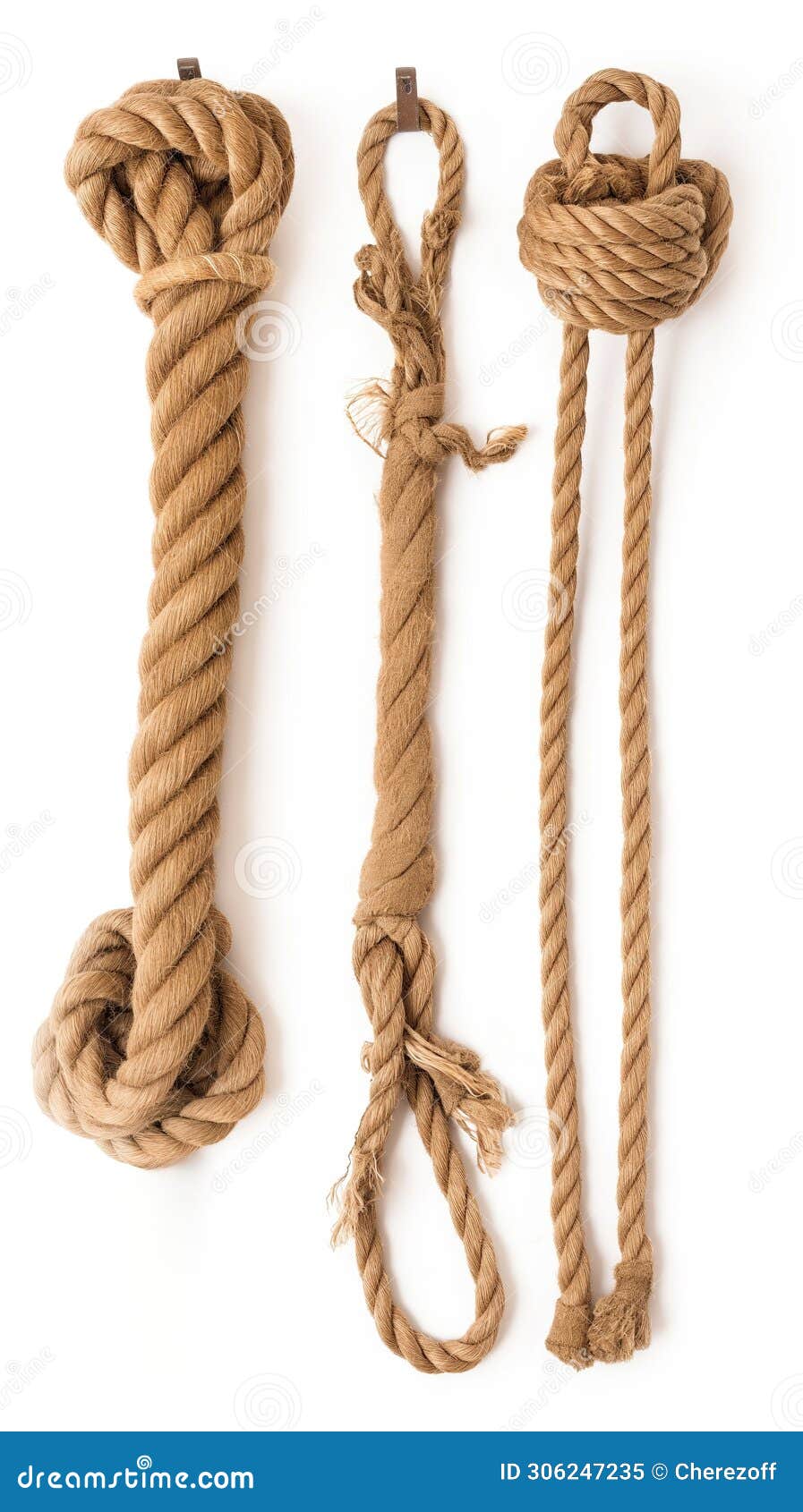 A Set of Ropes of Different Thicknesses with Different Knots Stock ...
