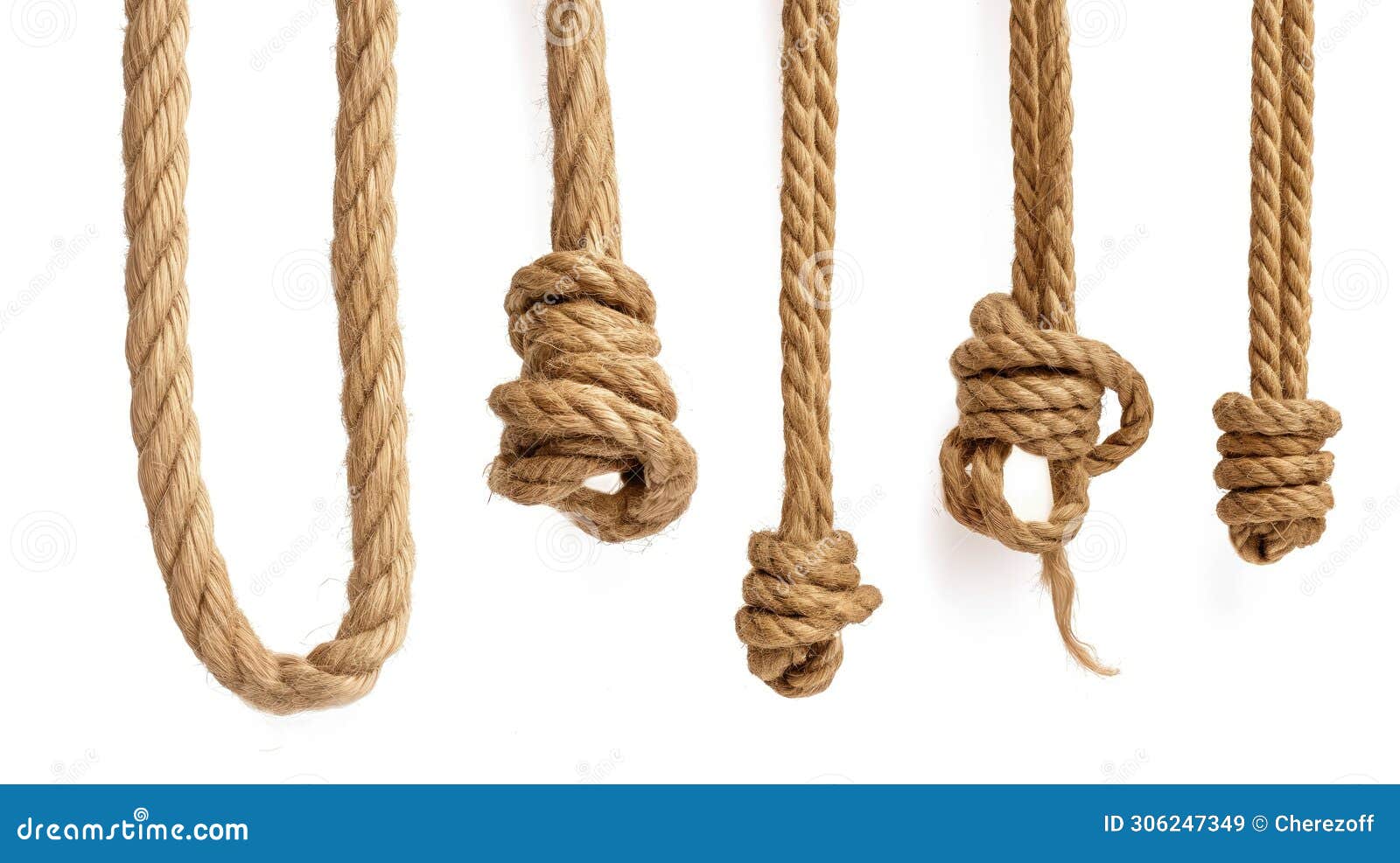 A Set of Ropes of Different Thicknesses with Different Knots Stock ...