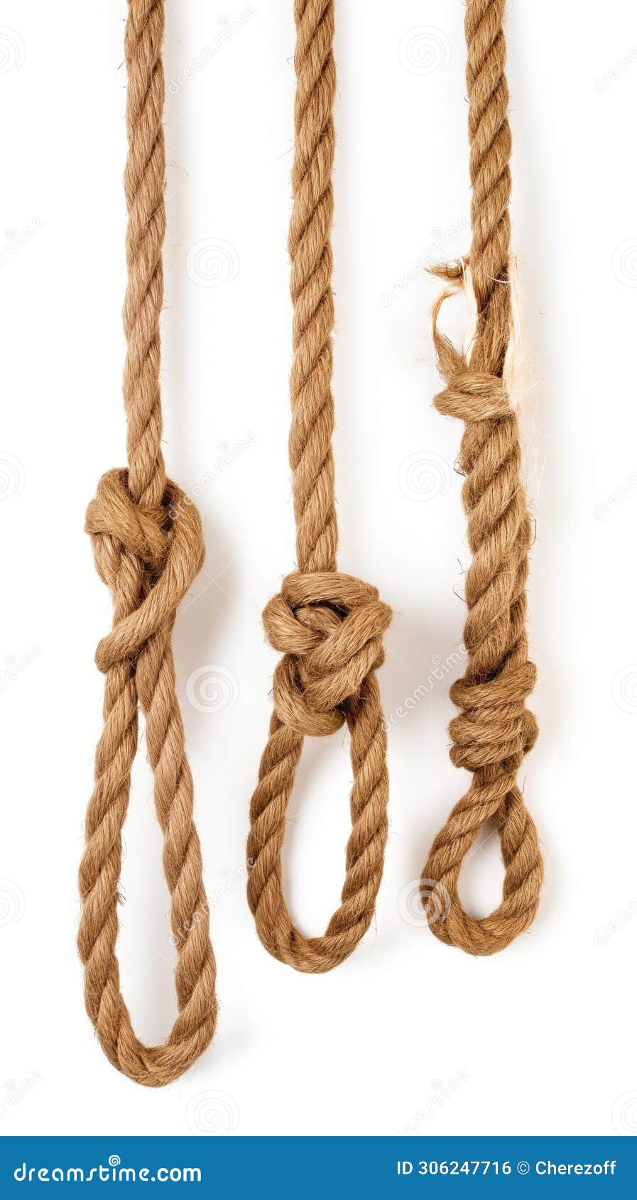 A Set of Ropes of Different Thicknesses with Different Knots Stock ...