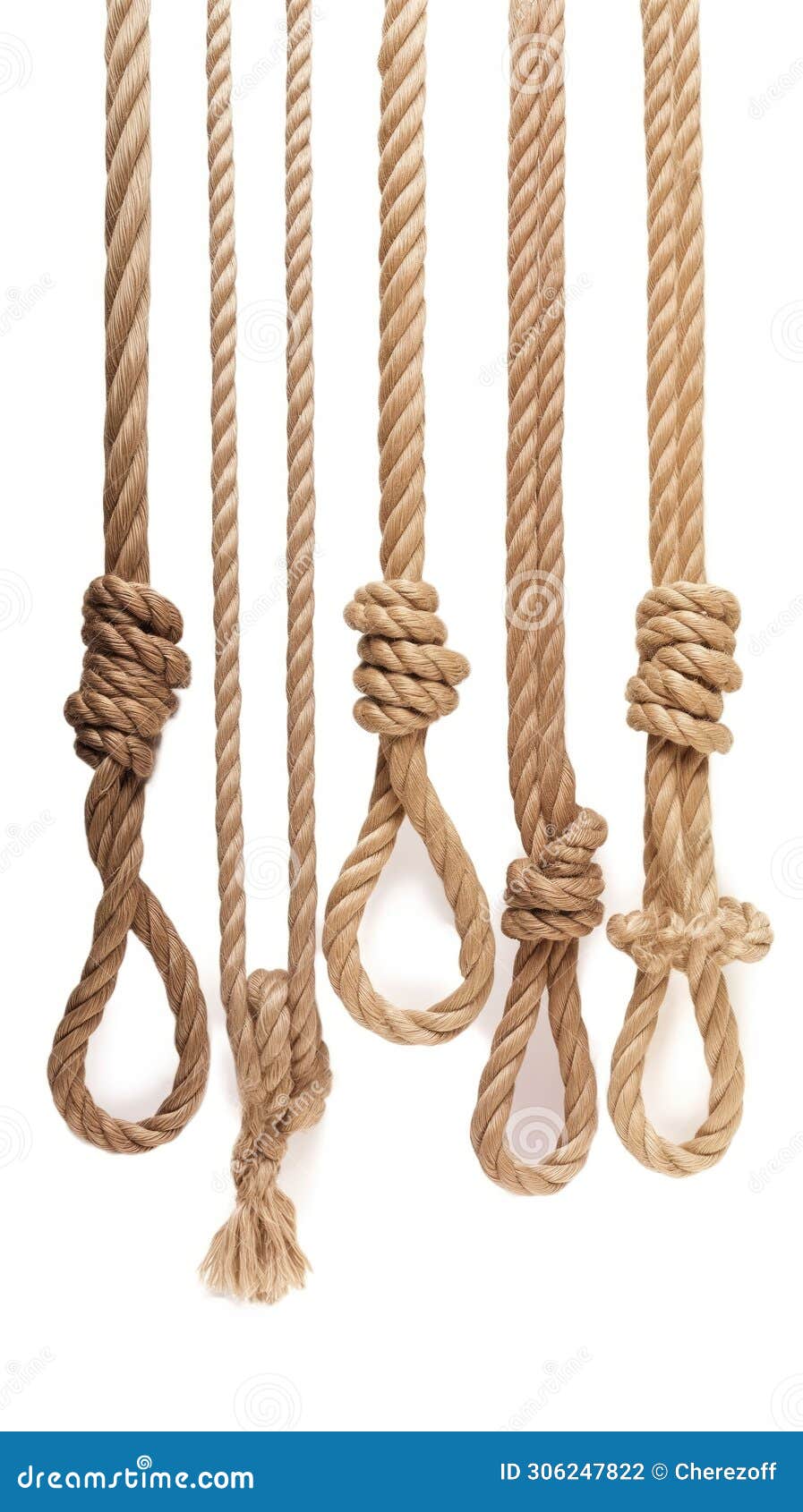 A Set of Ropes of Different Thicknesses with Different Knots Stock ...