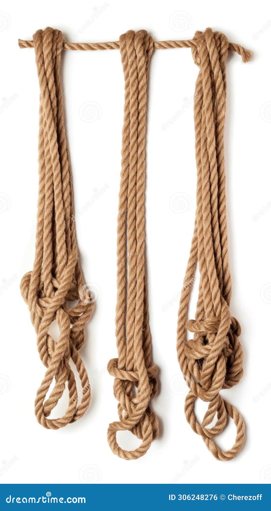 A Set of Ropes of Different Thicknesses with Different Knots Stock ...